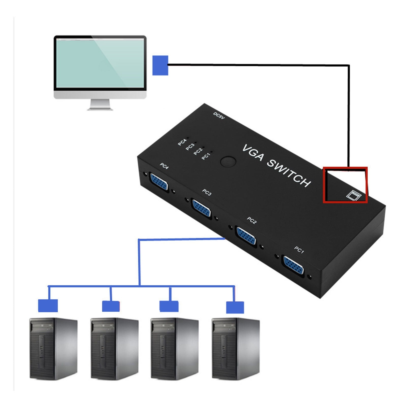 VGA Switch 4 In 1 Out VGA Video Switcher Converter Box HD Signal ...