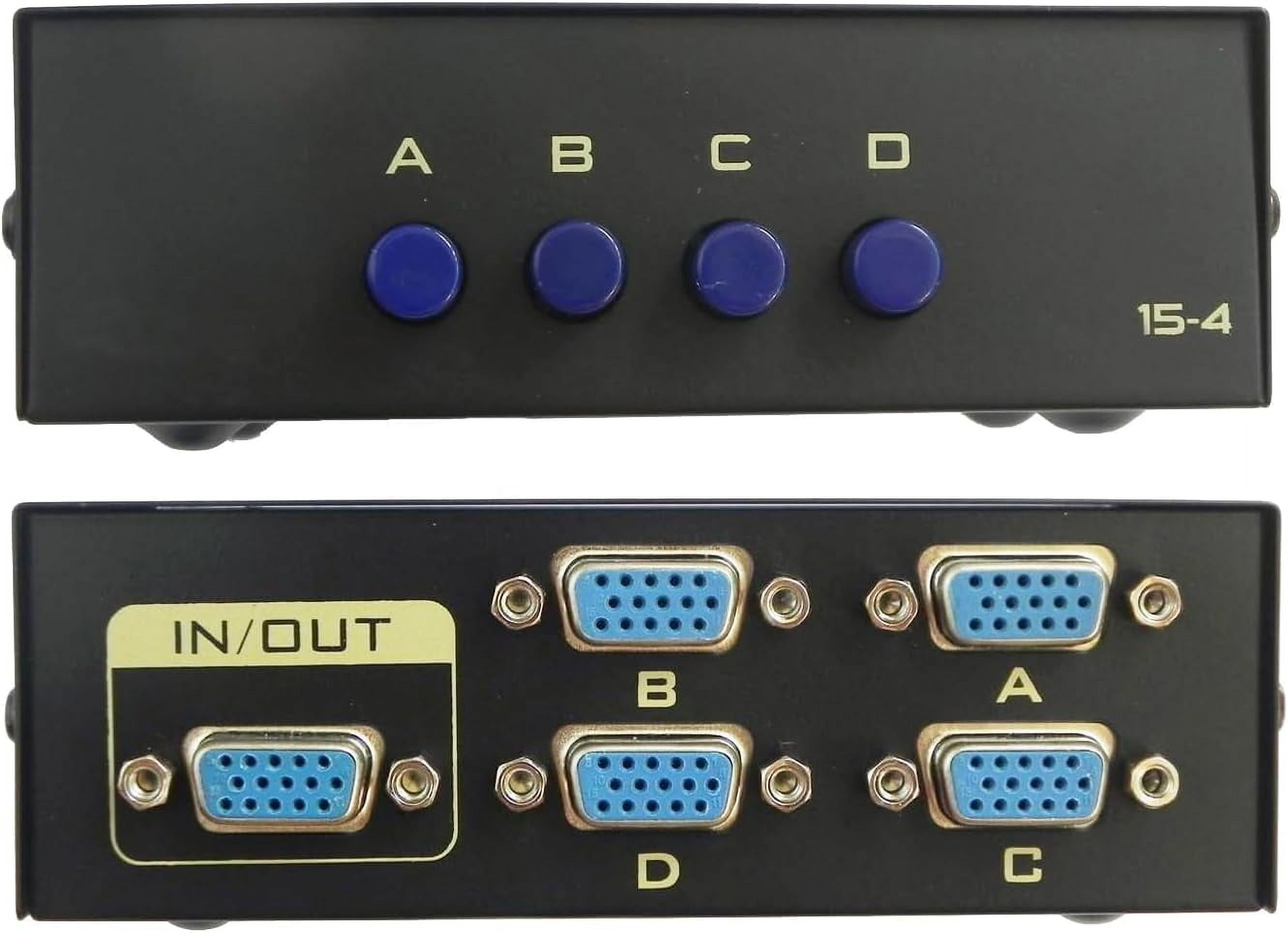 VGA Switch Box, 4 Port 15 Pin Female (4 in 1 Out) Resolution up to 1920x1440 Signal Splitters ...