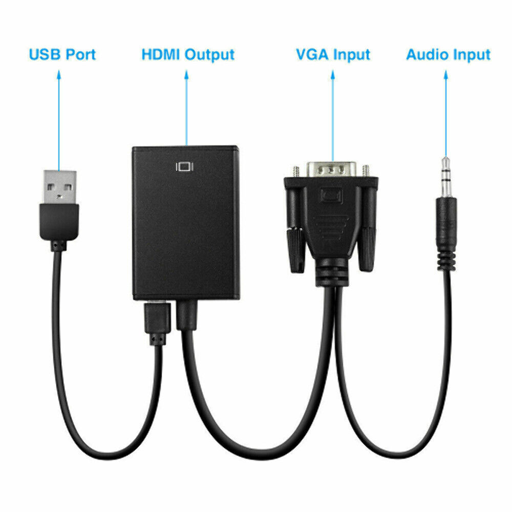 6FT HDMI Cable To VGA Adapter Digital 1080P HD With Audio Converter ...