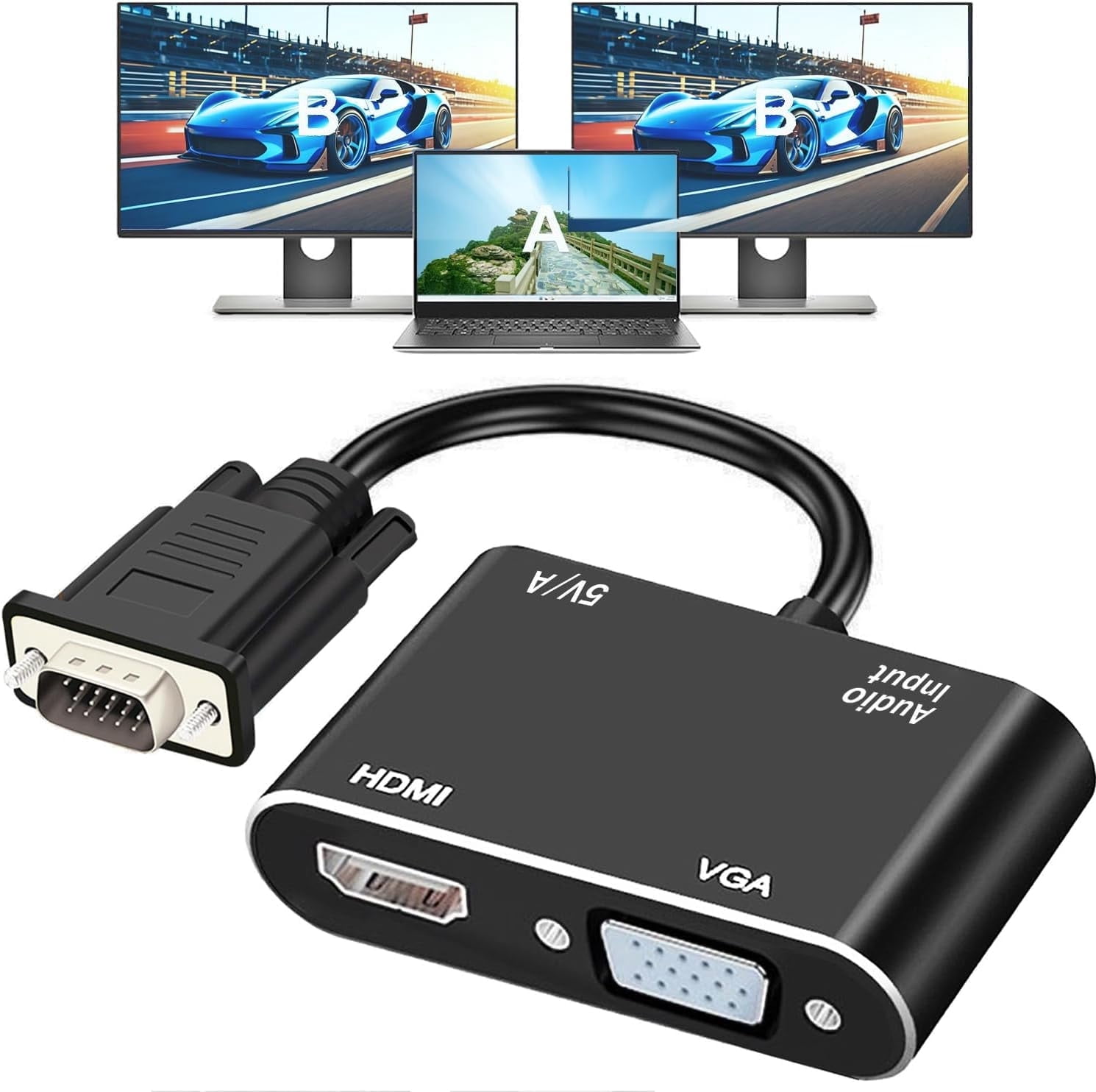 VGA to HDMI Adapter - Dual Monitor Splitter 1080P@60Hz for PC/Laptop ...