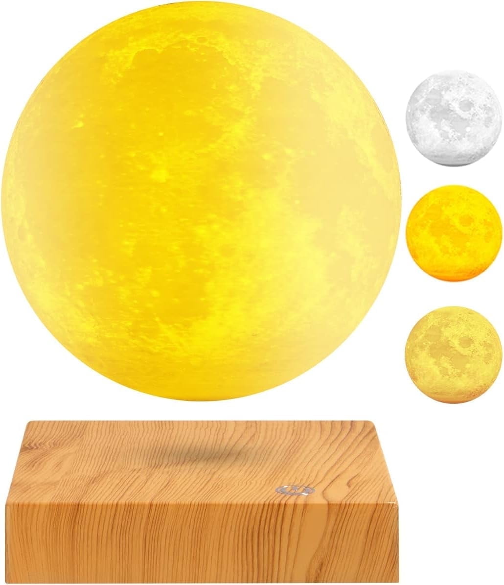 VGAzer Floating Moon Desk Lamp with 3 Colors Modes LED & Square Wood ...
