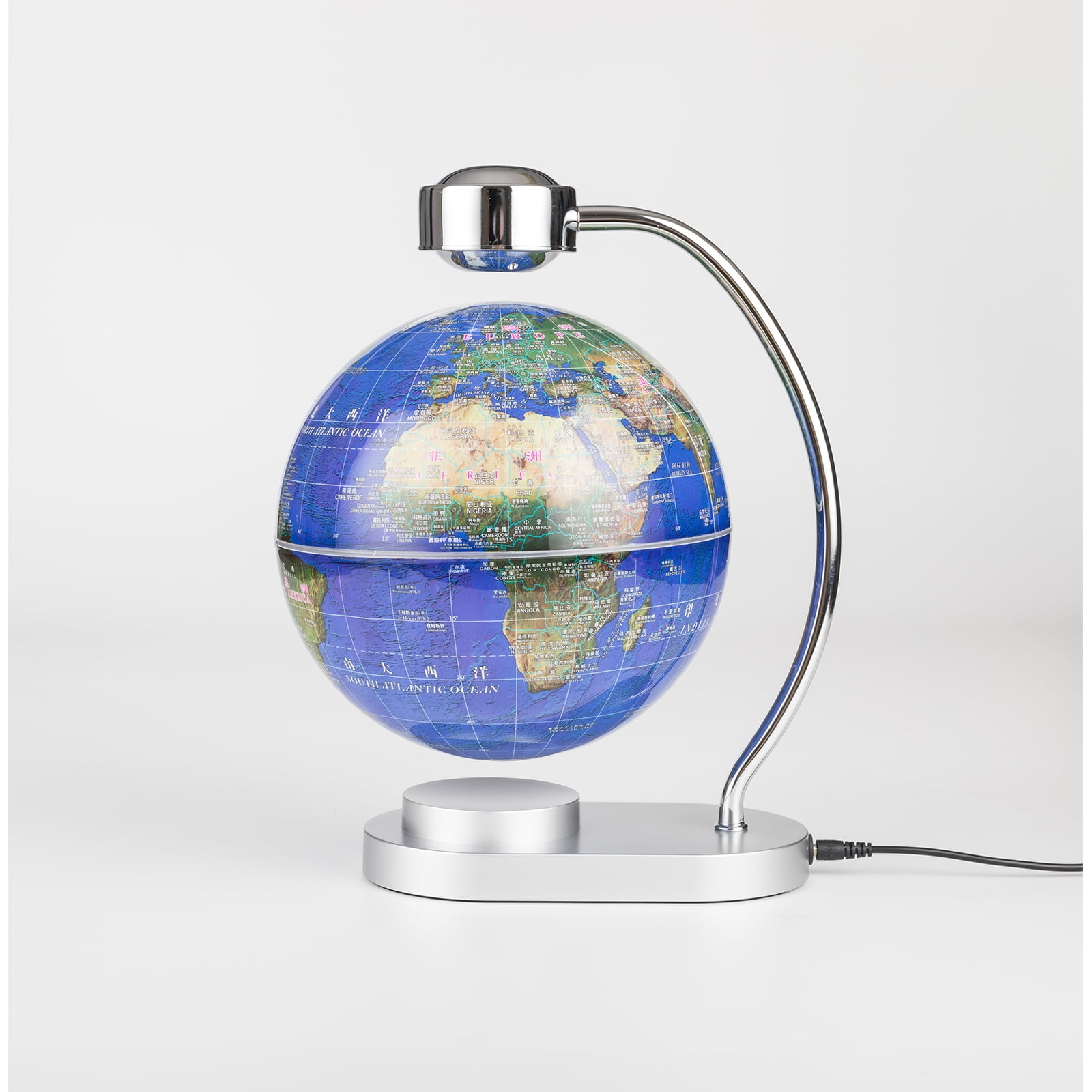 VGAzer Levitating and Spinning World Globe Lamp with Silver Chrome ...