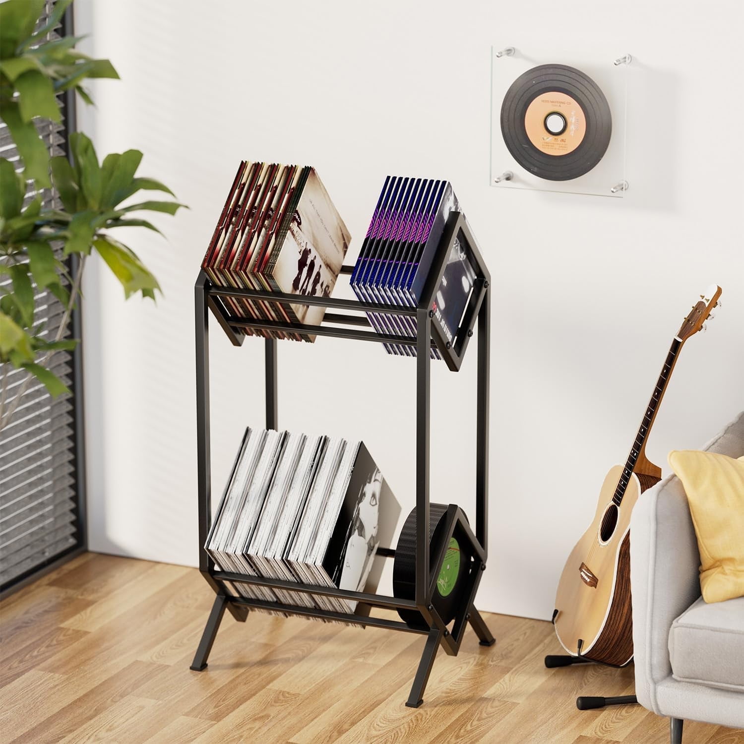 VGBYUJ Vinyl Record Storage Rack, 2-Tier Record Holder, 200 LP Albums ...