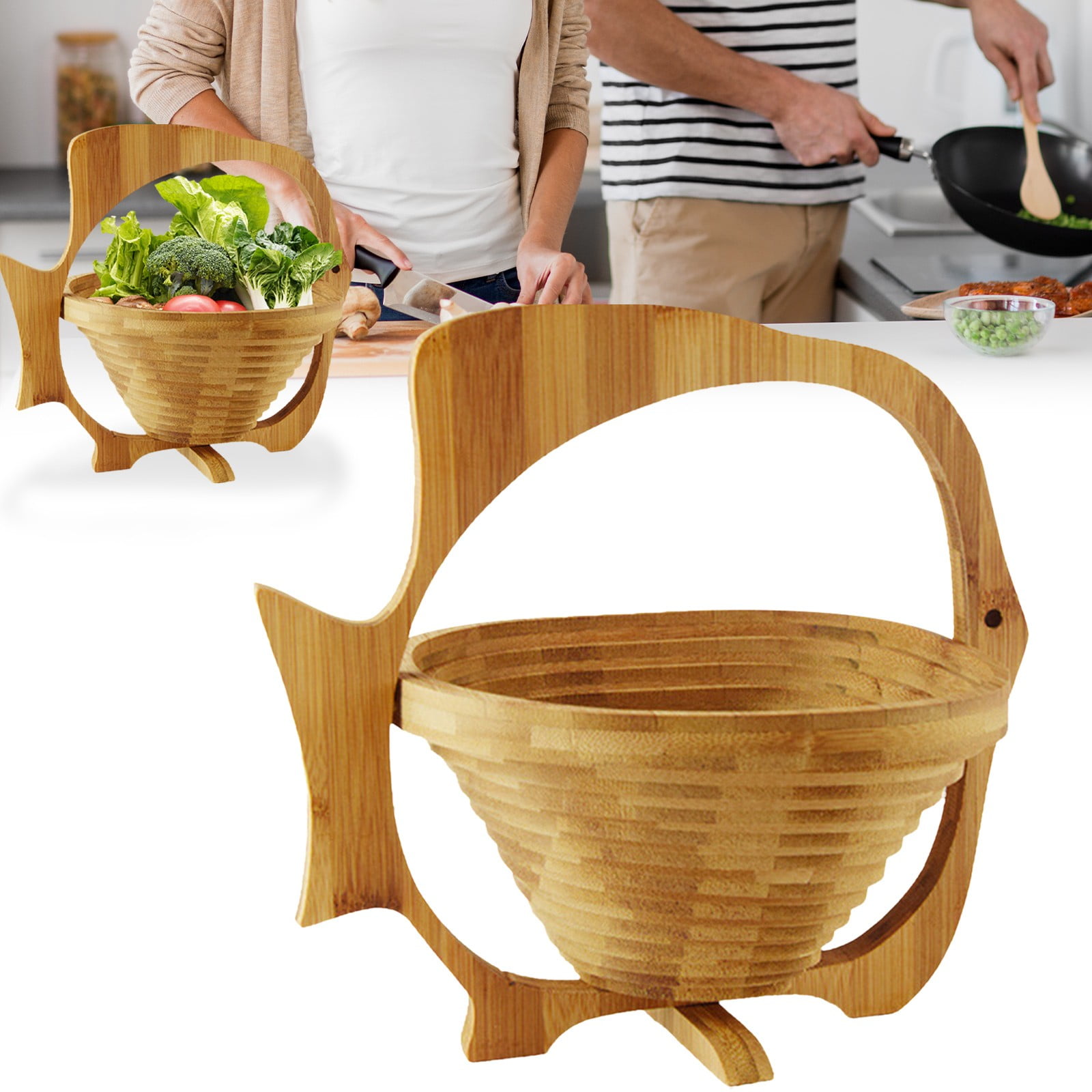 VGFVFSKGA Bamboo Foldable Fruit Basket,Creative Apple Shaped Fruit and ...