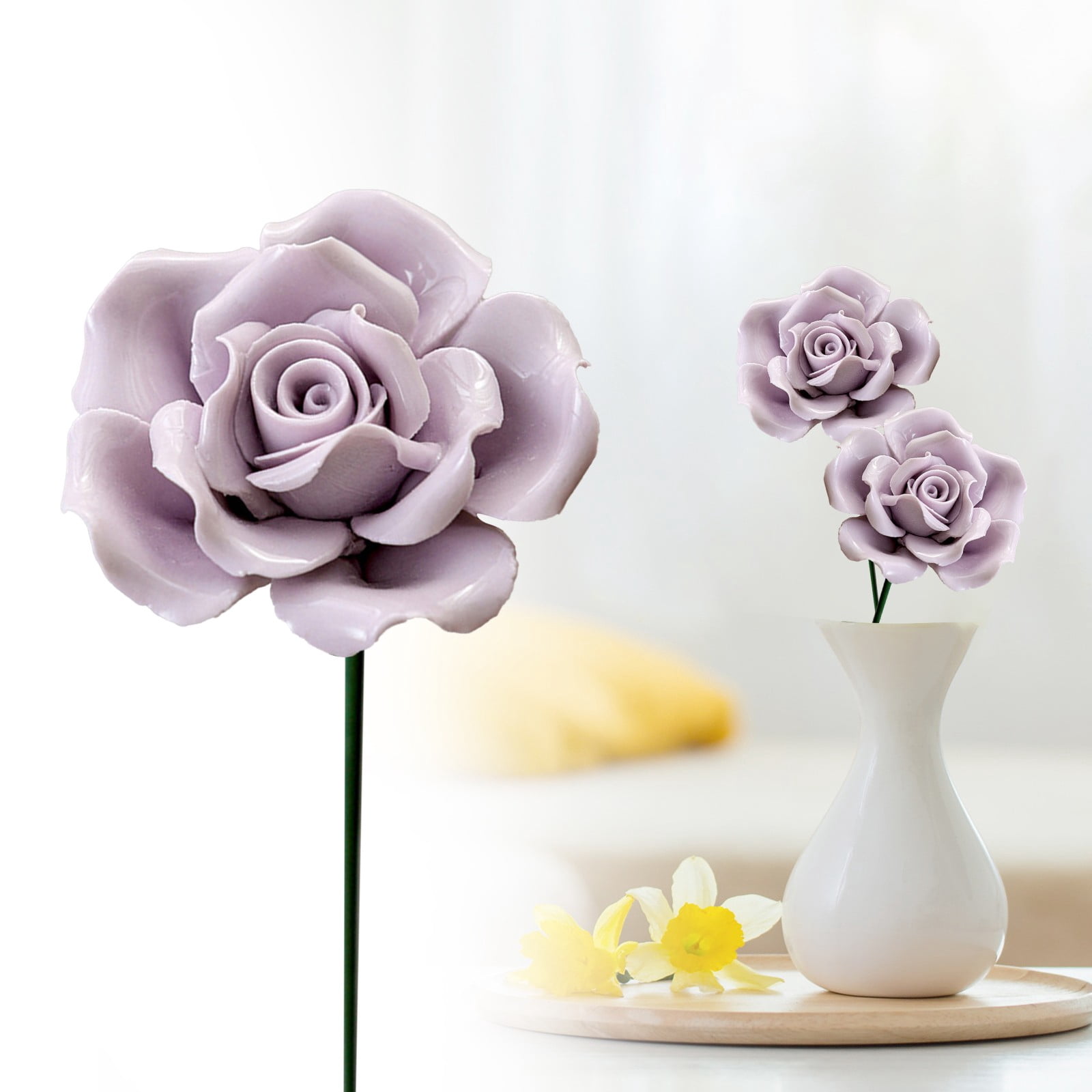 VGFVFSKGA Ceramic Flowers, Decorative Flowers, 10 Inch Realistic ...