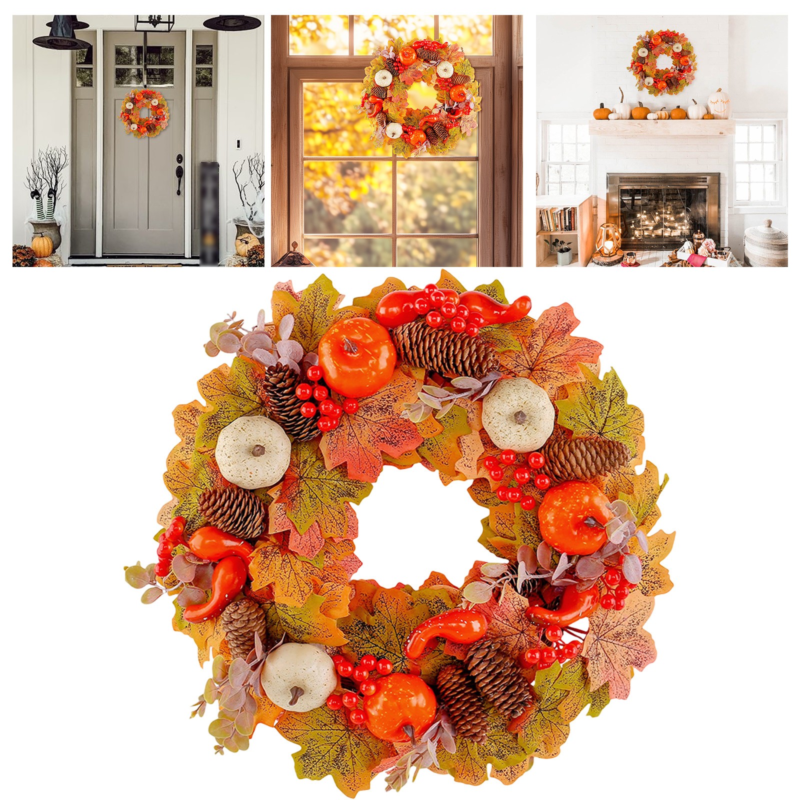 VGFVFSKGA Fall Wreath Pumpkin Wreath Fall Door Wreath 18 Inch Autumn ...