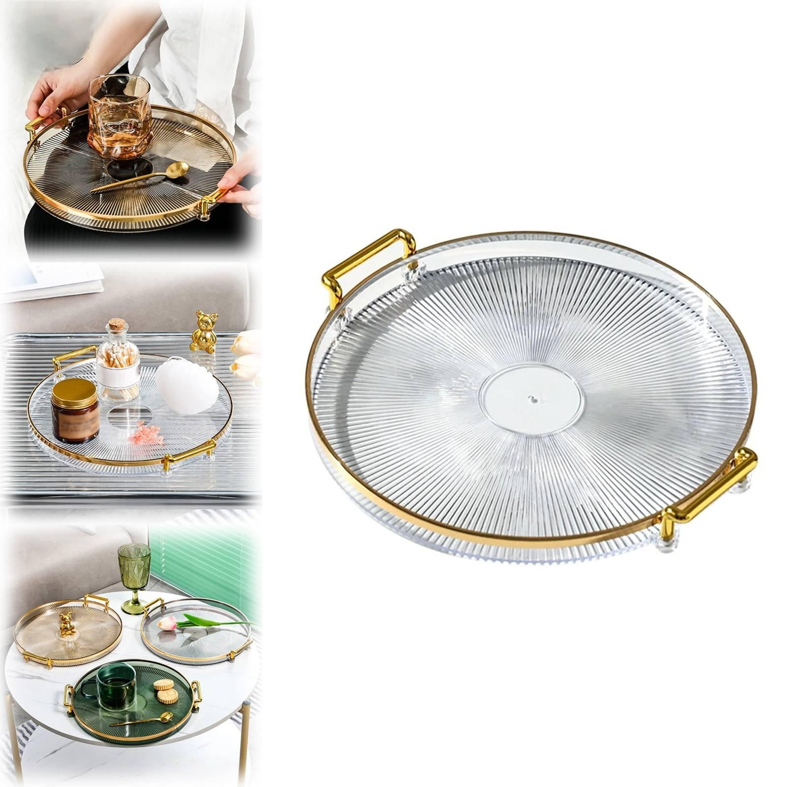 VGFVFSKGA Round Decorative Tray,Plastic Serving Table Tray with Handles ...