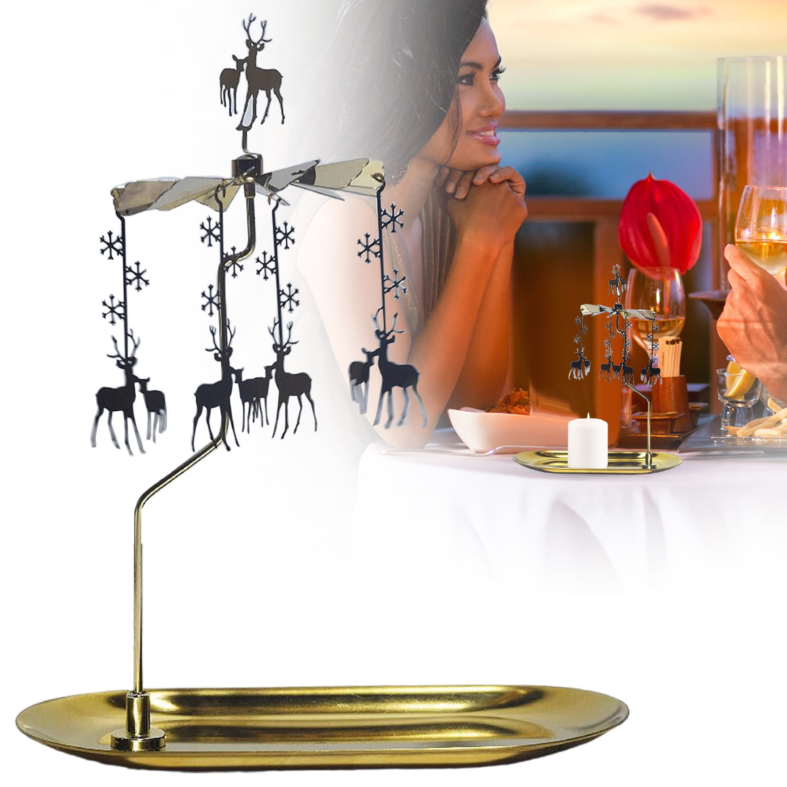 VGFVFSKGA Spinning Candle Holder with Tray, Rotating Candle Holder ...