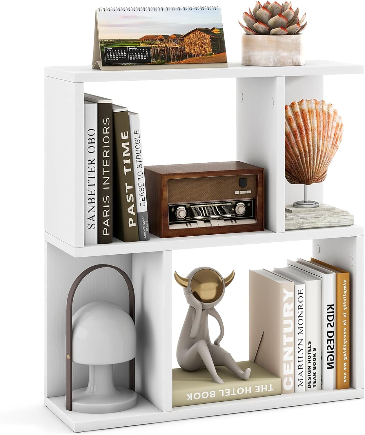 VGIVBUONJ 3-Tier S-Shaped Bookshelf Geometric Bookcase Freestanding ...