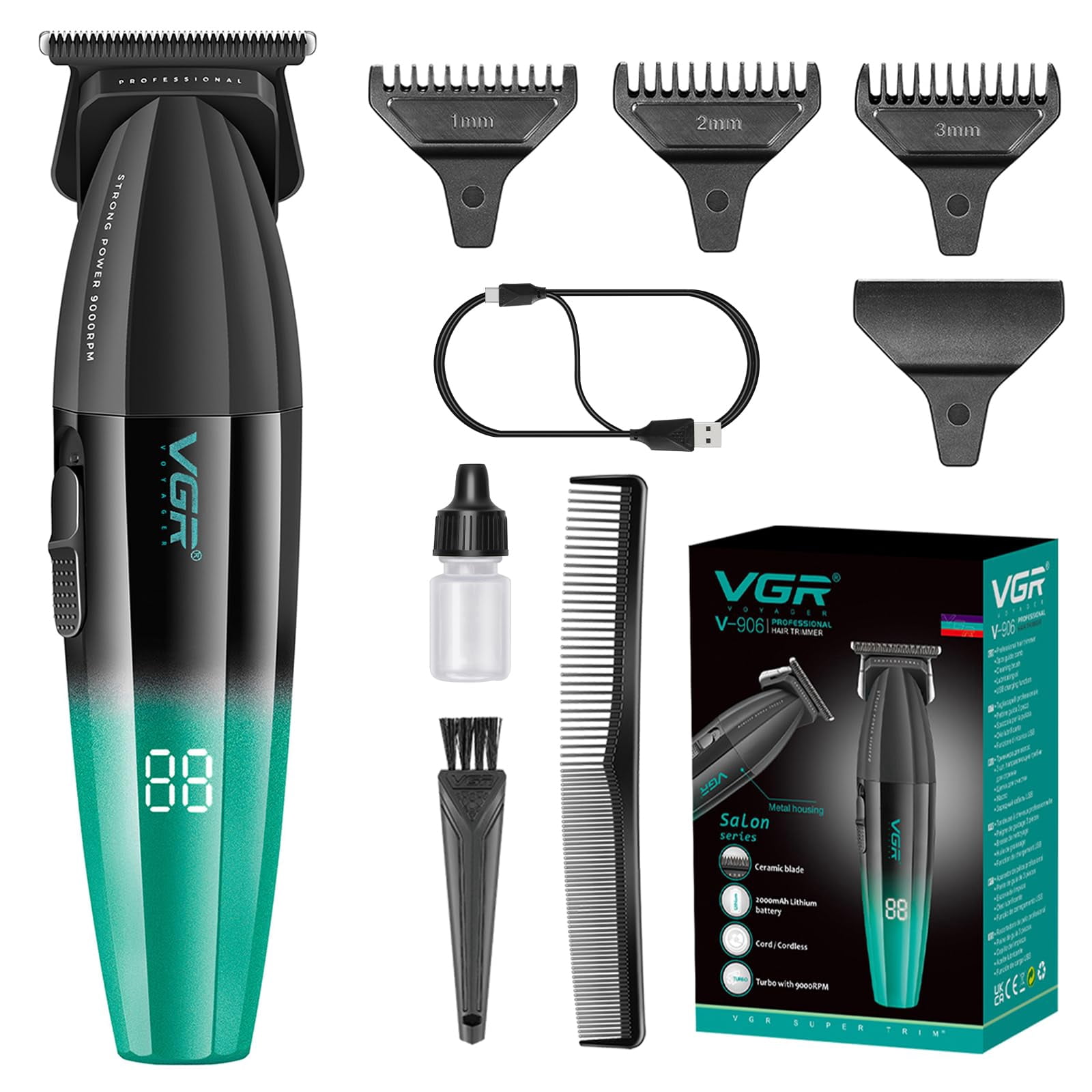 VGR 906 Fresh Fade Professional Hair Trimmer, 9000rpm Zero Gapped Beard ...