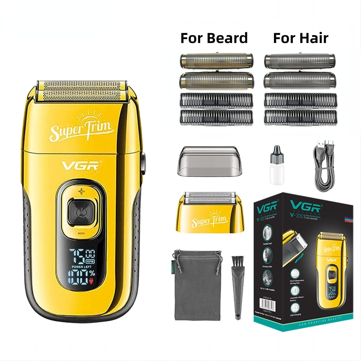 VGR Shaver Professional Razor Rechargeable Beard Trimmer Portable Shaving Machine Digital ...