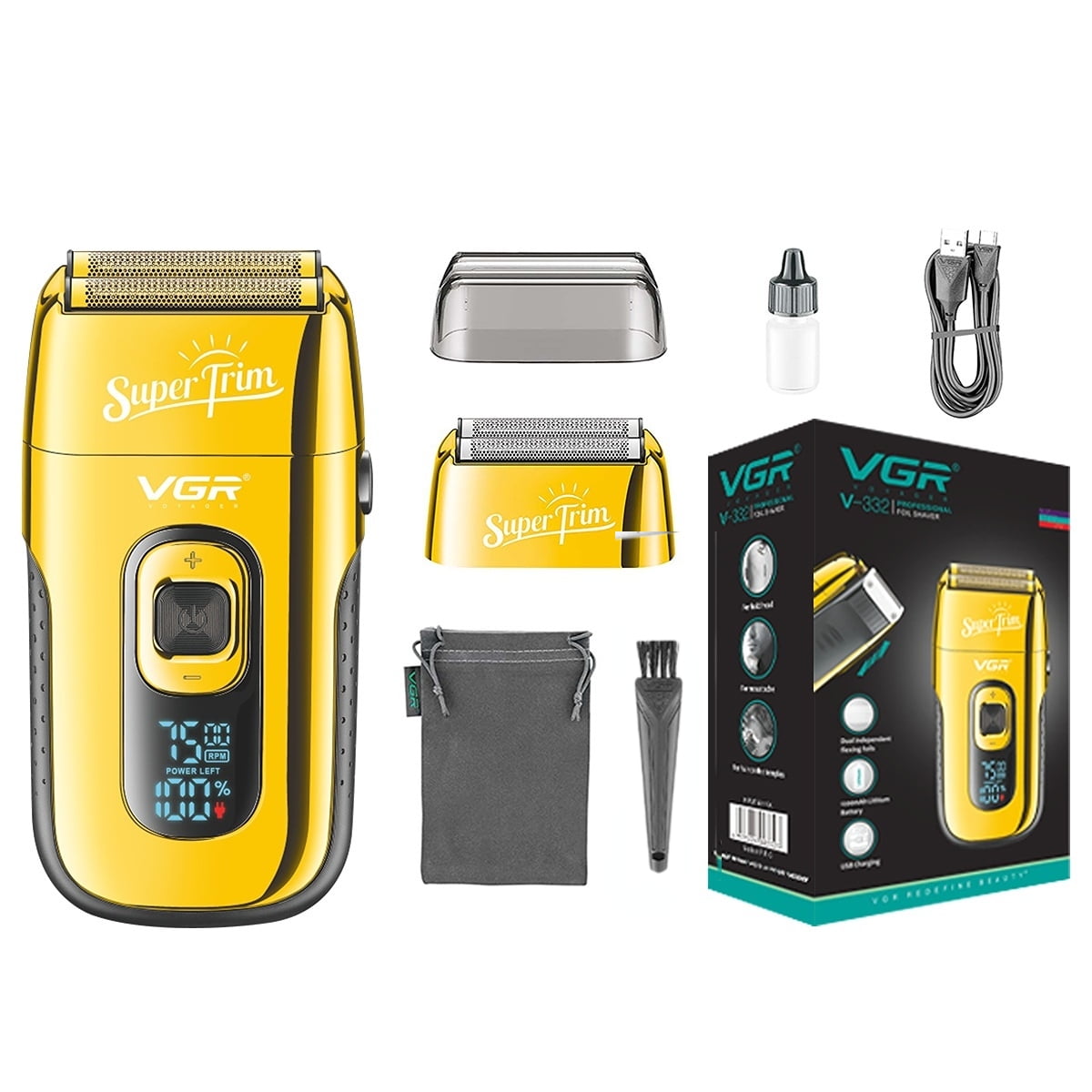 VGR Shaver Professional Razor Rechargeable Beard Trimmer Portable Shaving Machine Digital ...