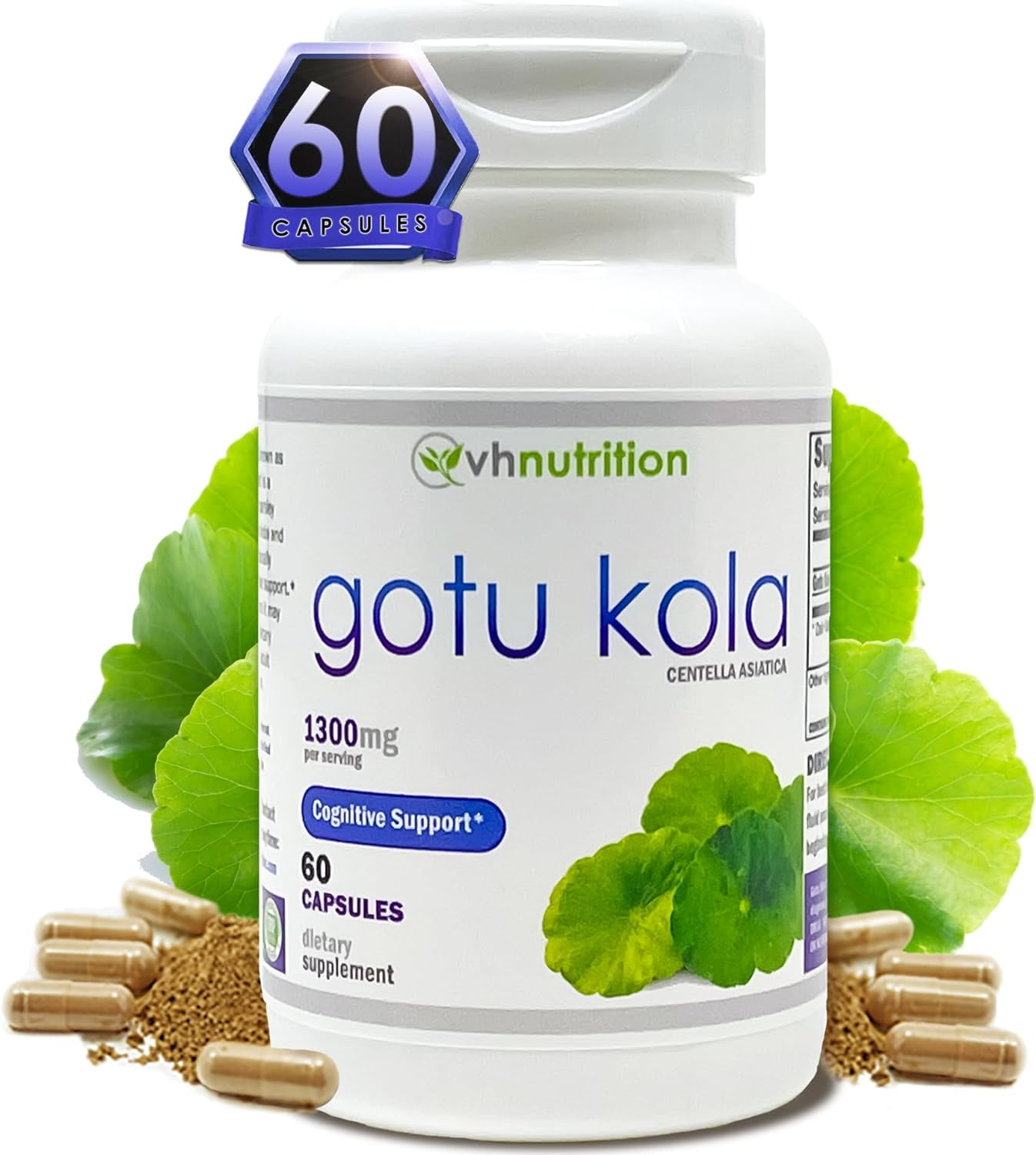 VH Nutrition GOTU KOLA | 1300mg Centella asiatica Extract | Cognitive and Memory Support ...