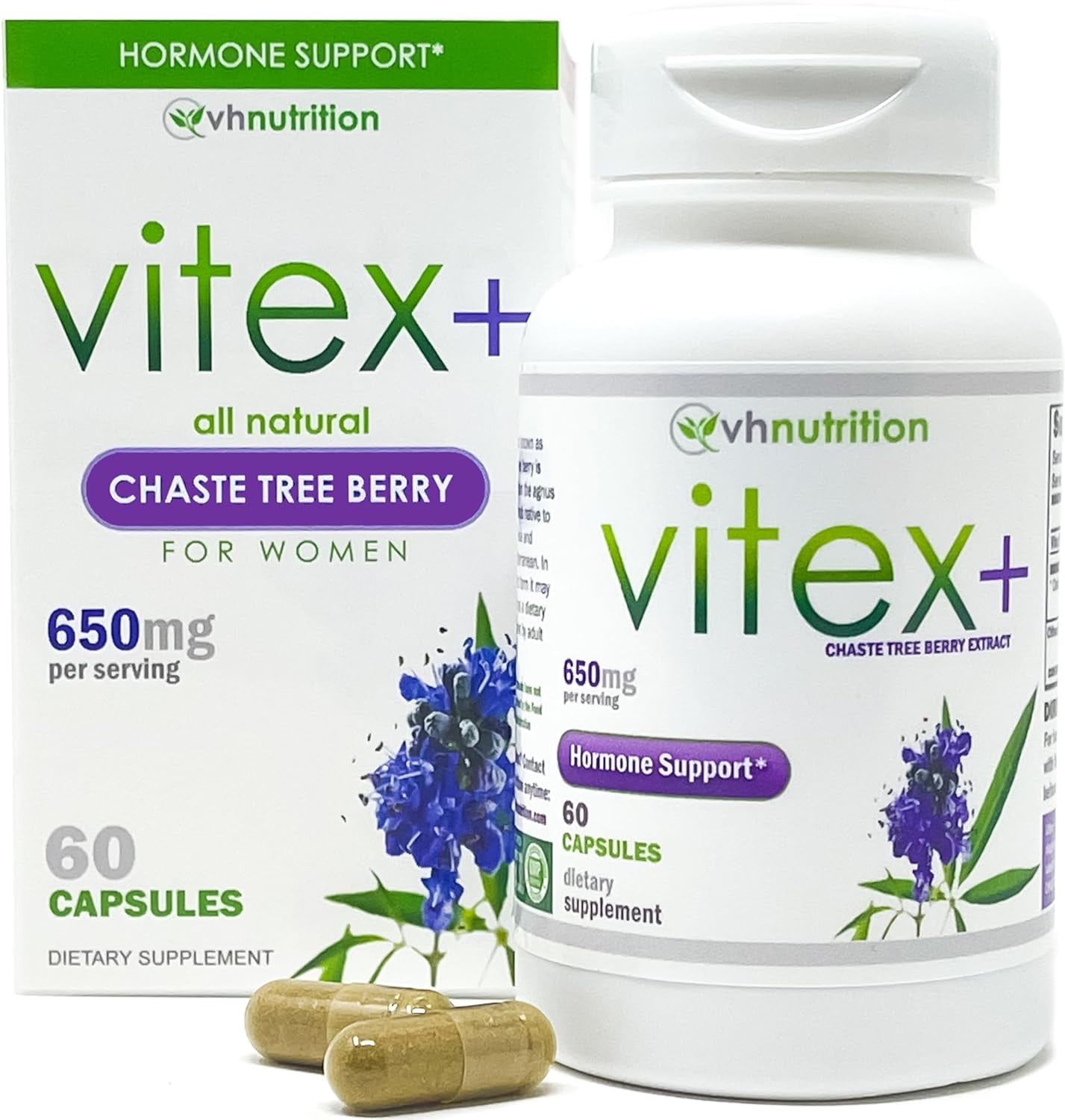VH Nutrition Vitex Plus 650mg - Chaste Tree Berry Supplement for Women ...