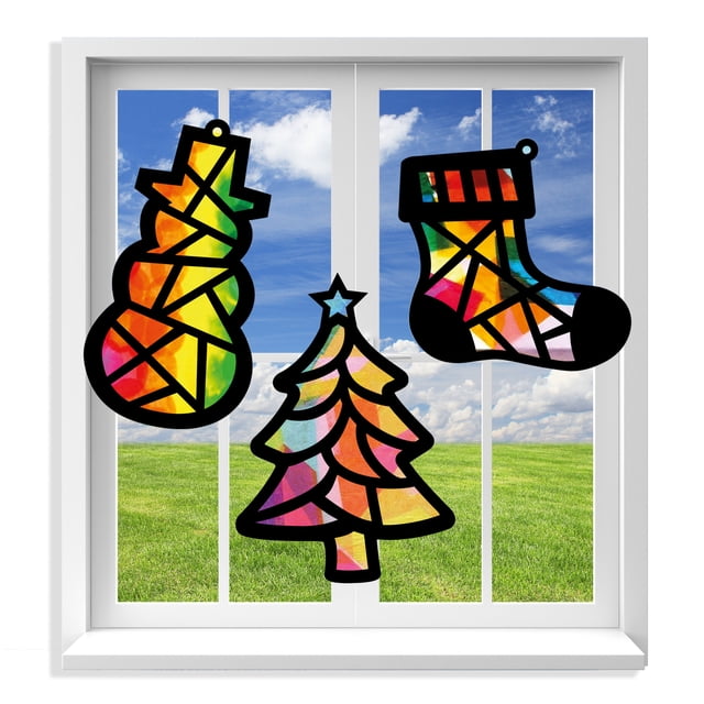 VHALE Suncatchers Craft, Stained Glass Effect Paper Sun Catcher Kit ...