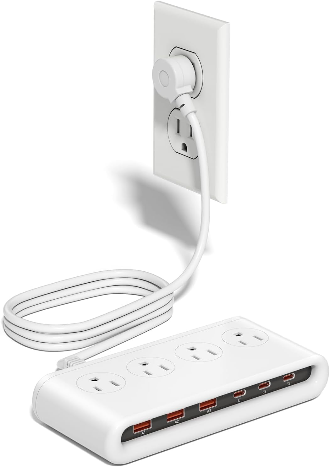 VHBW 10-in-1 Flat Plug Power Strip with USB C, PD20W Fast Charging, 4 ...