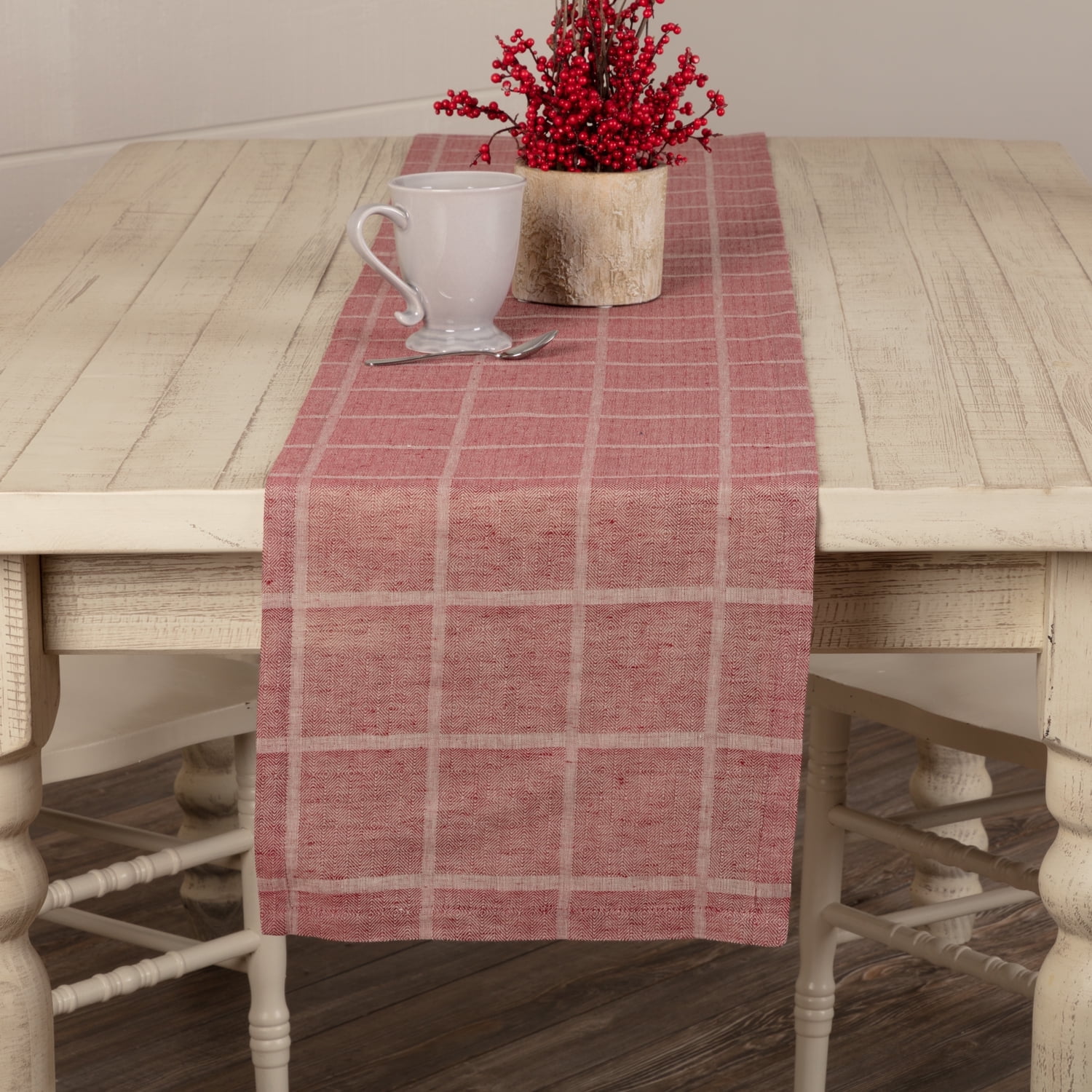 VHC Brands Julie Red Plaid Country Farmhouse Dining Room Table Runner ...