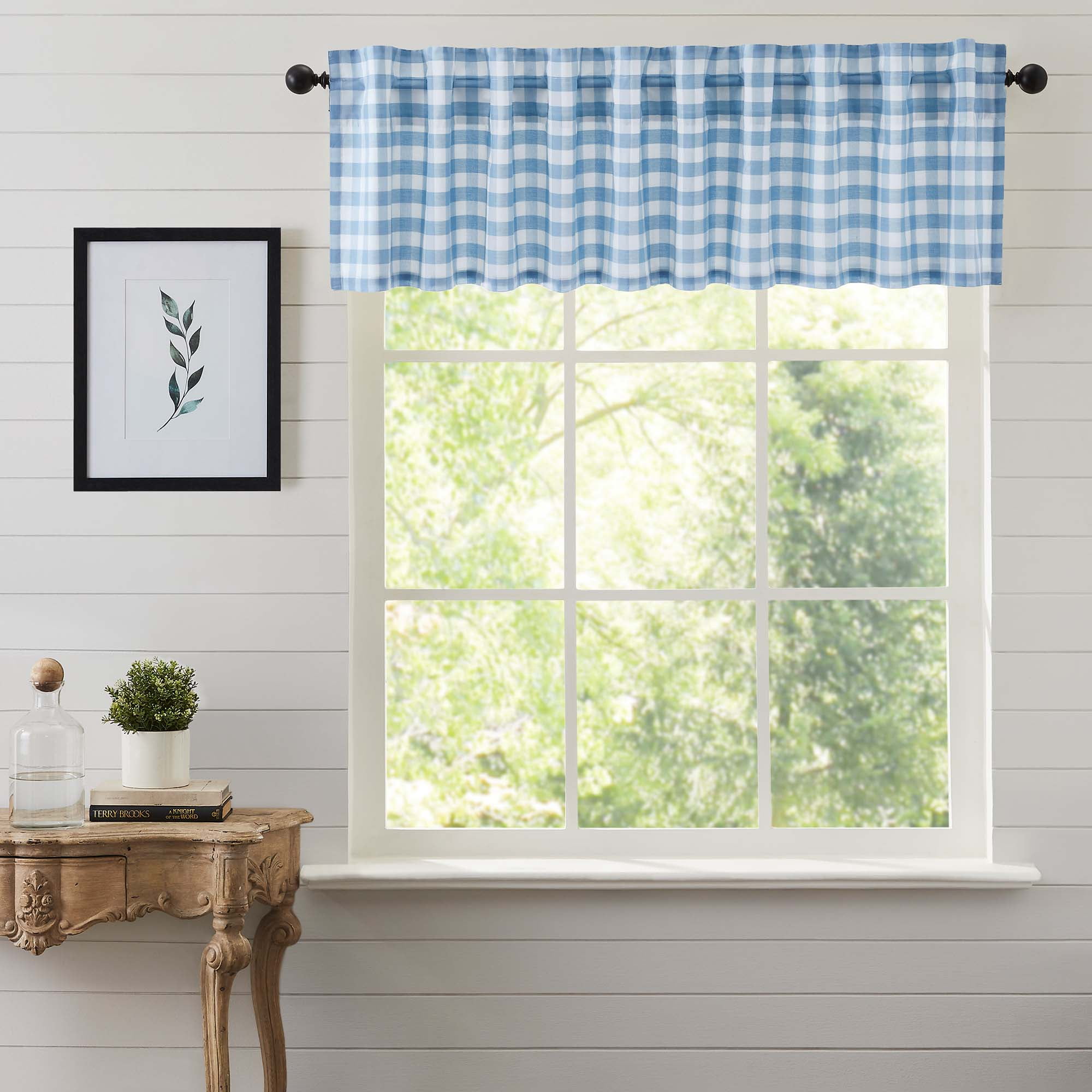 VHC Brands Annie Blue Buffalo Check Farmhouse Valance Kitchen Curtain ...
