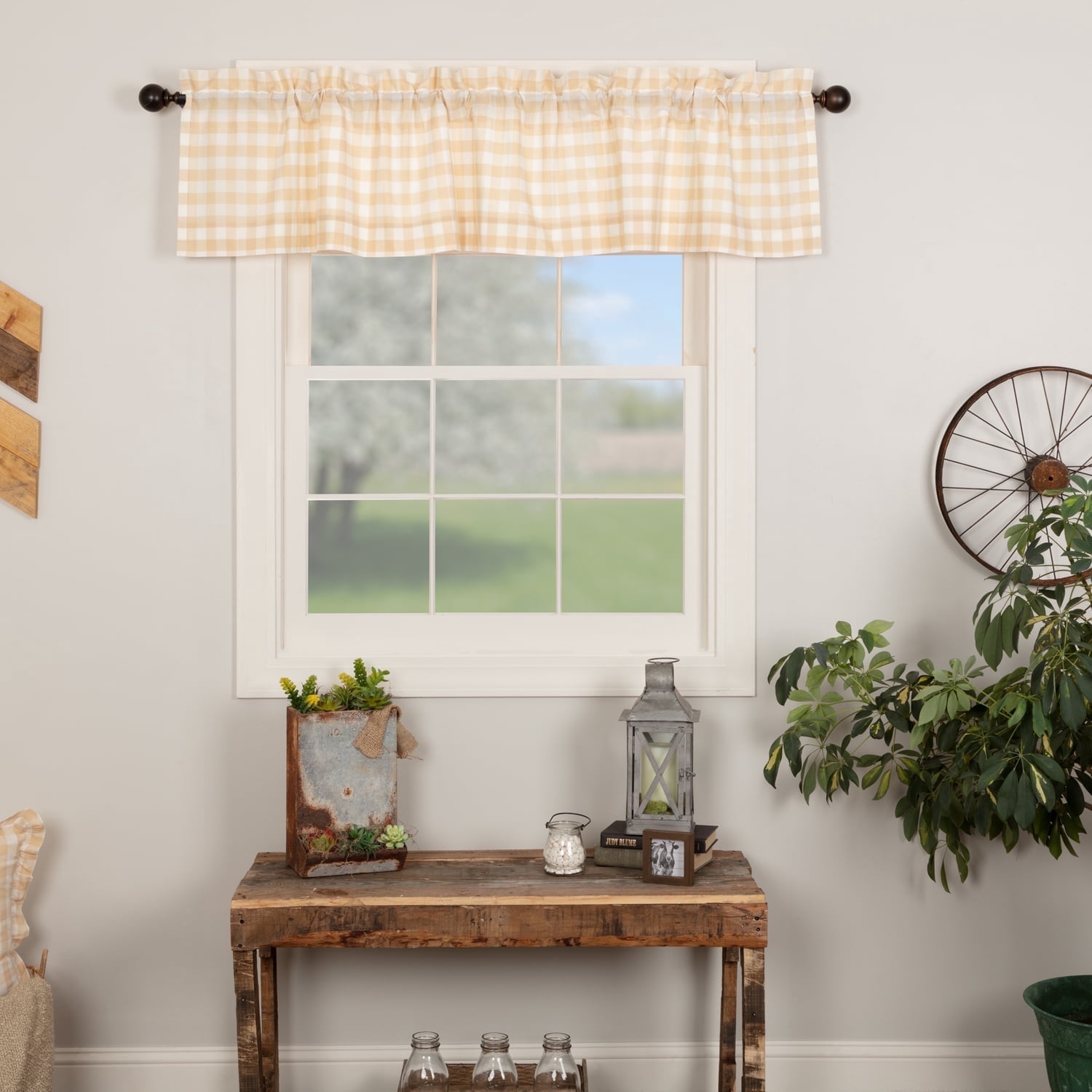VHC Brands Annie Buffalo Check Cotton Farmhouse Kitchen Curtains Rod ...