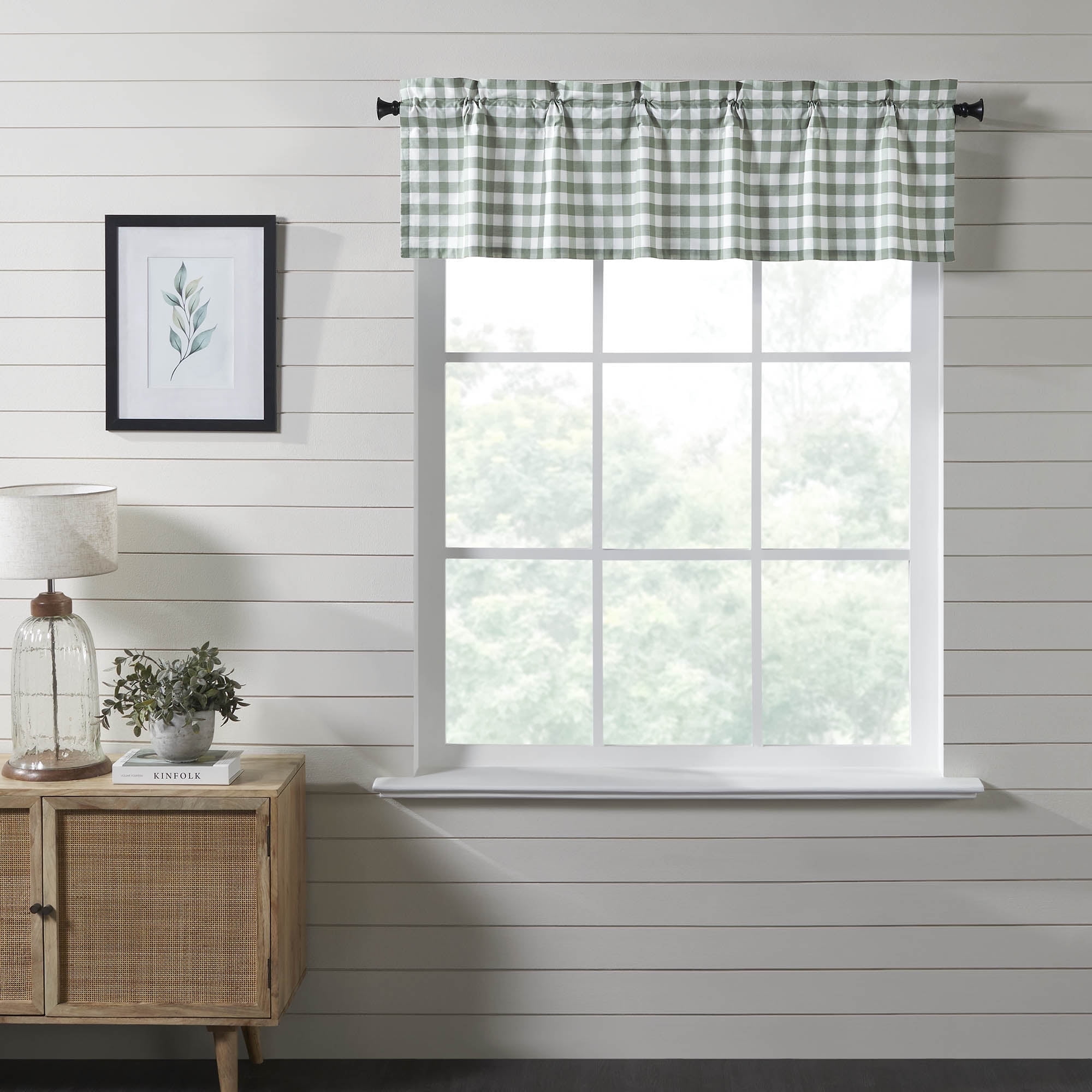 VHC Brands Annie Buffalo Check Farmhouse 16"x60" Valance Green Rod ...