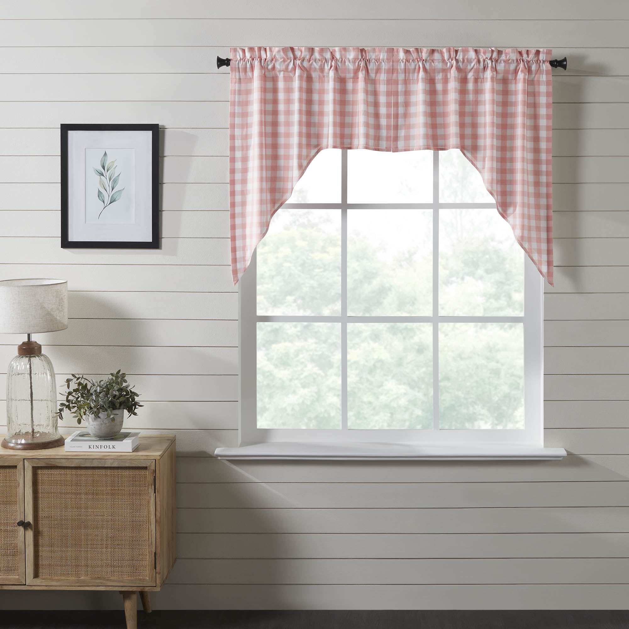 VHC Brands Annie Buffalo Check Farmhouse 36"x36"x16" Swag Pair Pink Rod ...