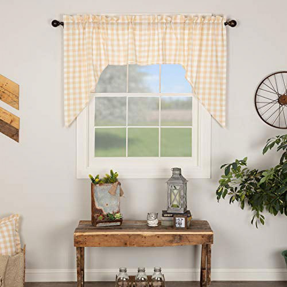 VHC Brands Annie Buffalo Check Kitchen Swag Set Farmhouse Cotton Window ...