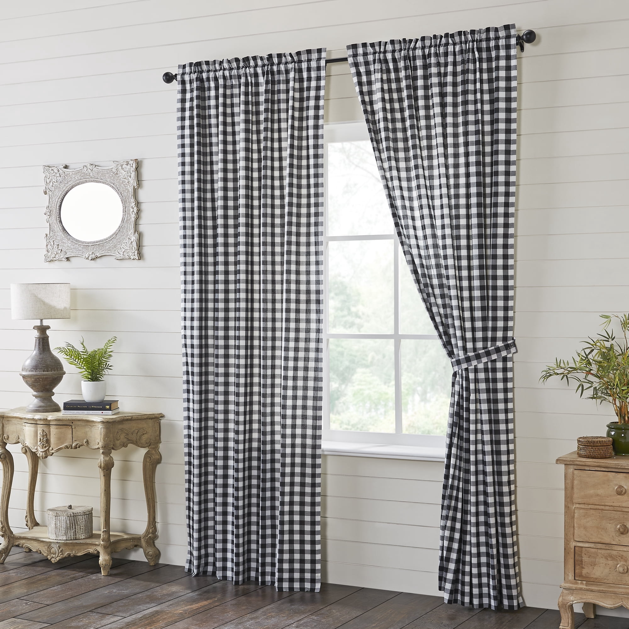 VHC Brands Annie Buffalo Farmhouse Curtain Panels, Check, Black, 96x50 ...