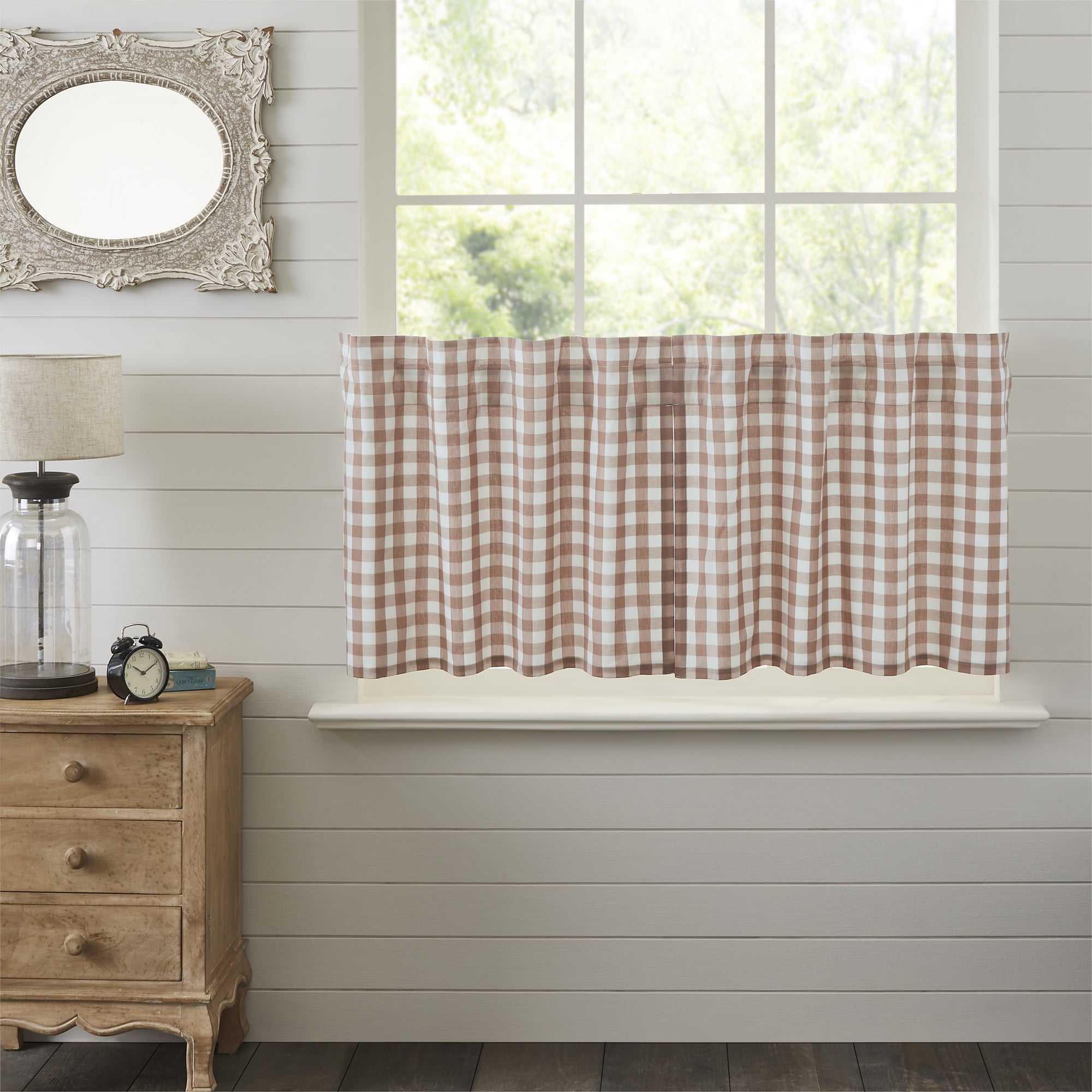 VHC Brands Annie Buffalo Portabella Brown Check Farmhouse Tier Curtain ...