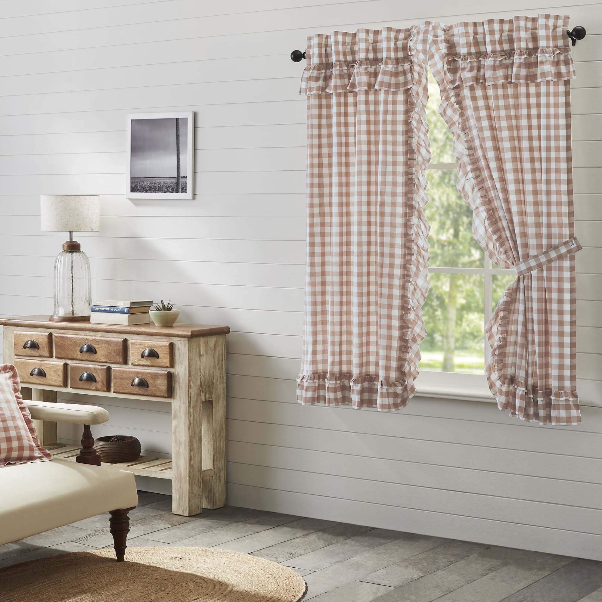 VHC Brands Annie Buffalo Portabella Check Farmhouse Ruffled Panel ...
