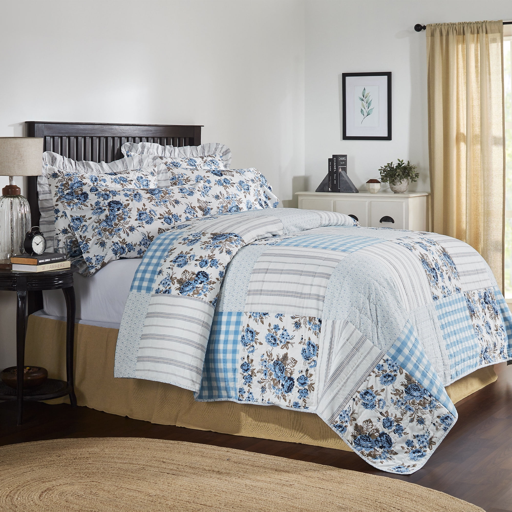 VHC Brands Annie Floral 3 Piece Quilt Set (1 Queen Quilt, 2 Standard ...