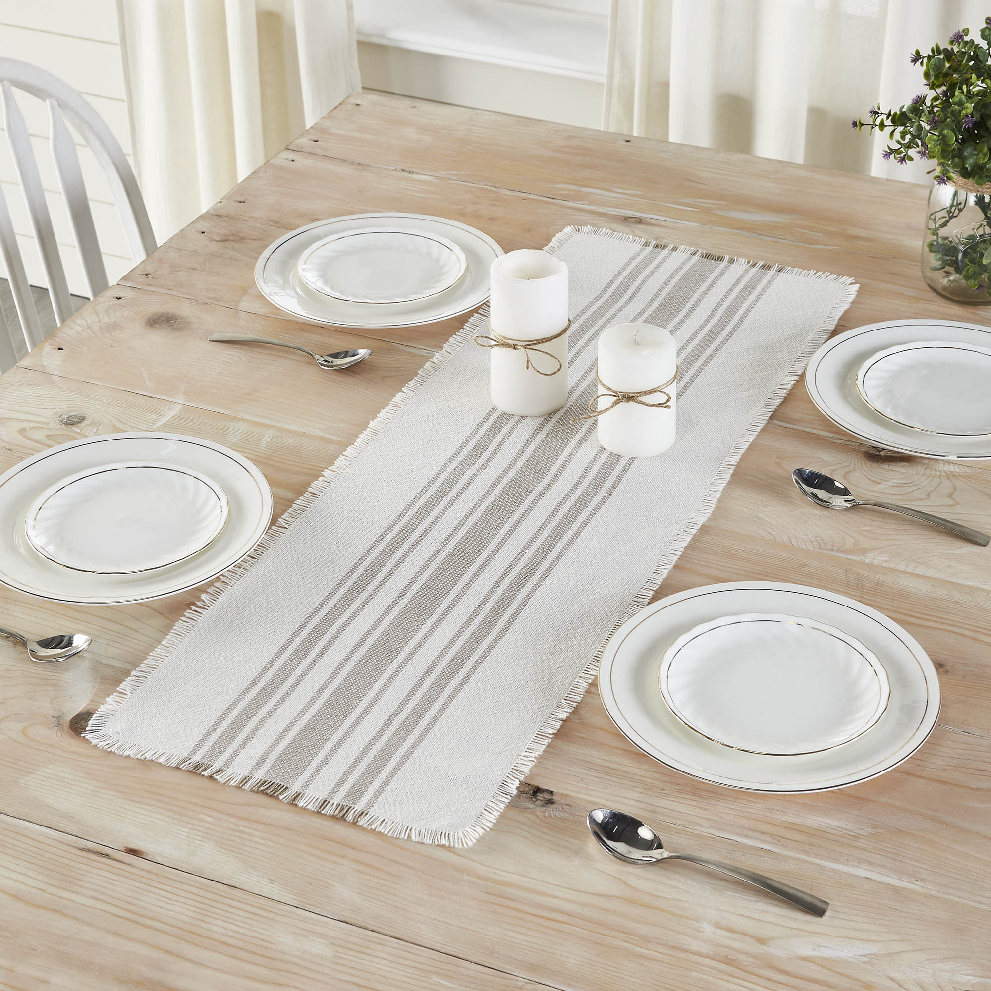 Farmhouse Living Homestead Stripe Table Runner in White/Grey - Walmart.com