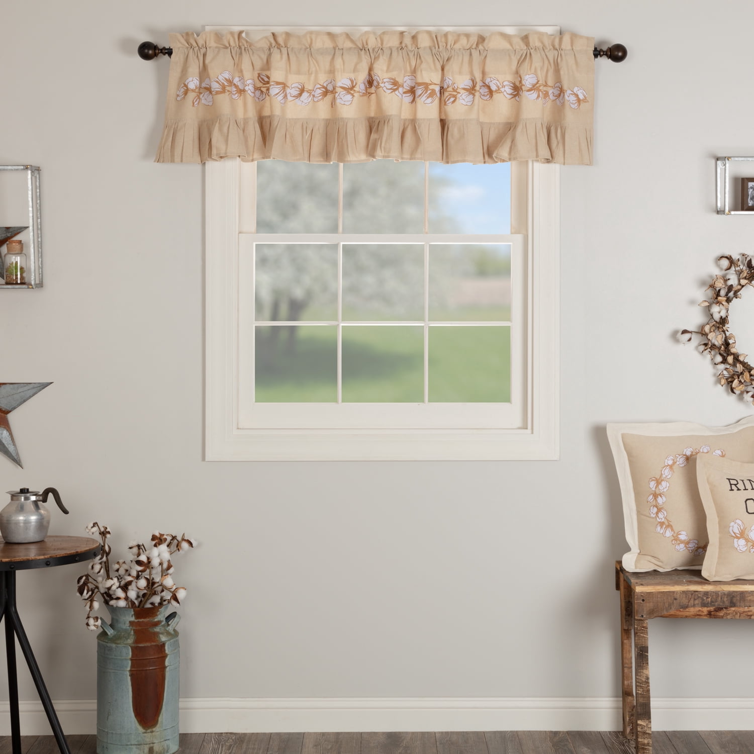 VHC Brands Ashmont Window Valance, 100% Cotton Farmhouse Curtain Topper ...