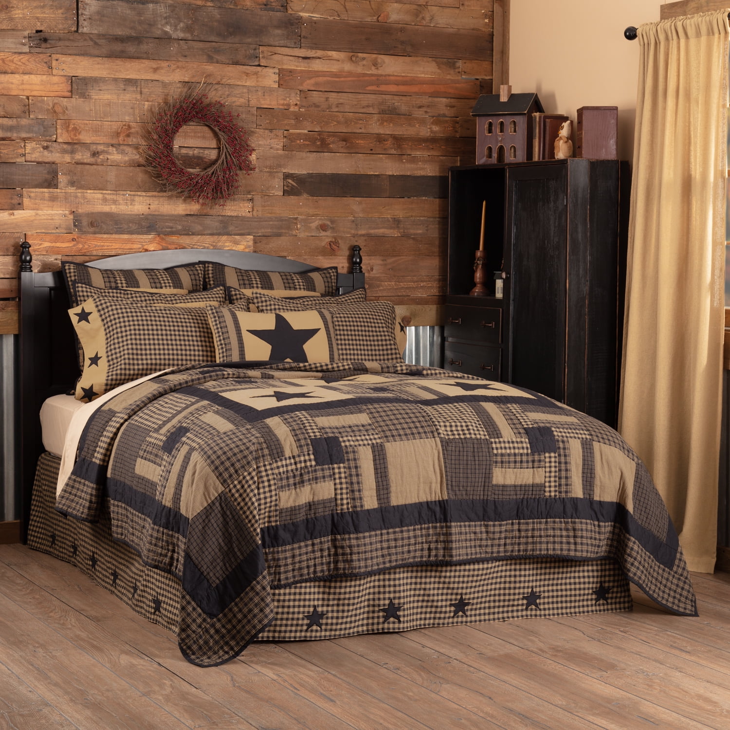 VHC Brands Black Check Star 5 Piece Twin Quilt Set (1 Twin Quilt, 2 ...