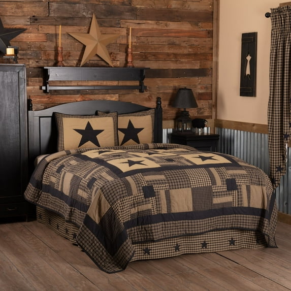 VHC Brands Farmhouse Plaid Bedding Set, Queen Quilt w/ 2 Shams, Black ...