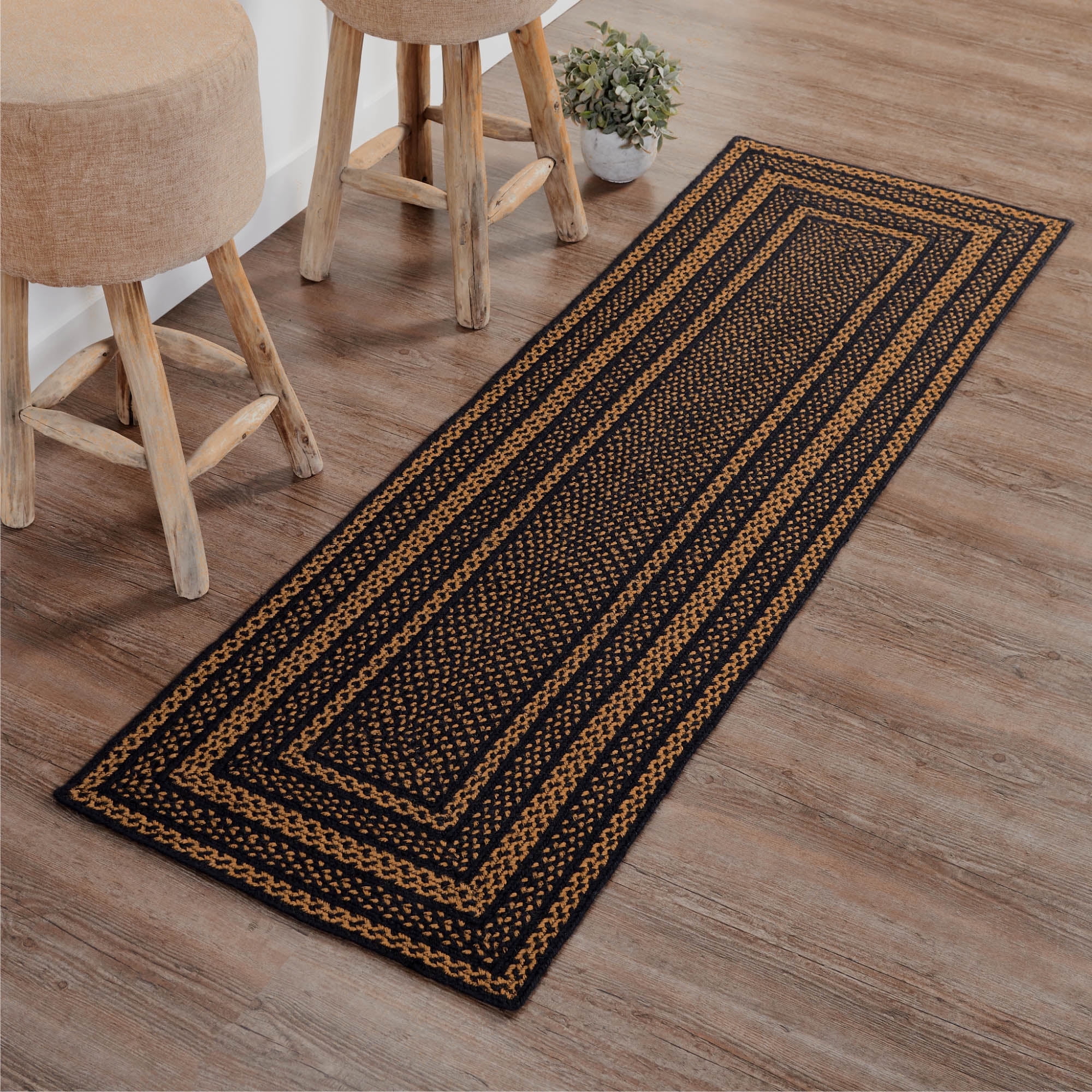 Free Shipping! VHC Brands Black & Tan Braided Jute Runner Rug, Non-Skid ...