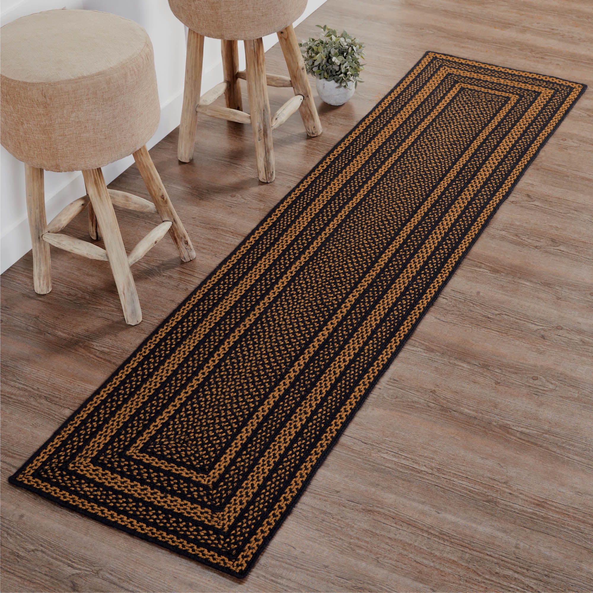 VHC Brands Black & Tan Braided Jute Runner Rug, Non-Skid Pad, Rectangle, Black, 24x96 - Walmart.com