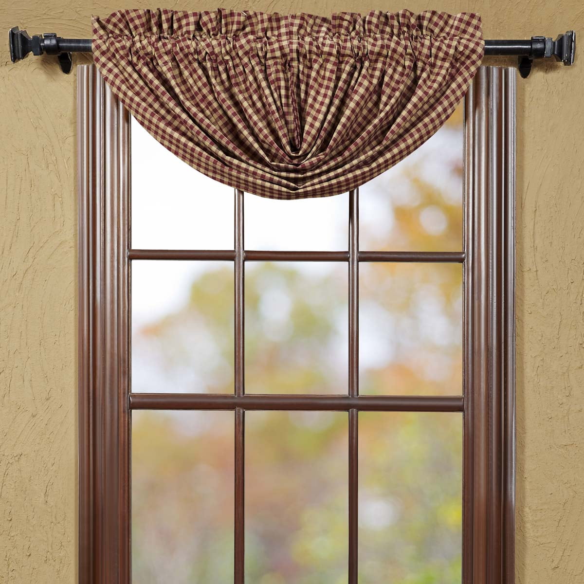 VHC Brands Burgundy Check Primitive Balloon Valance Red Rod Pocket ...