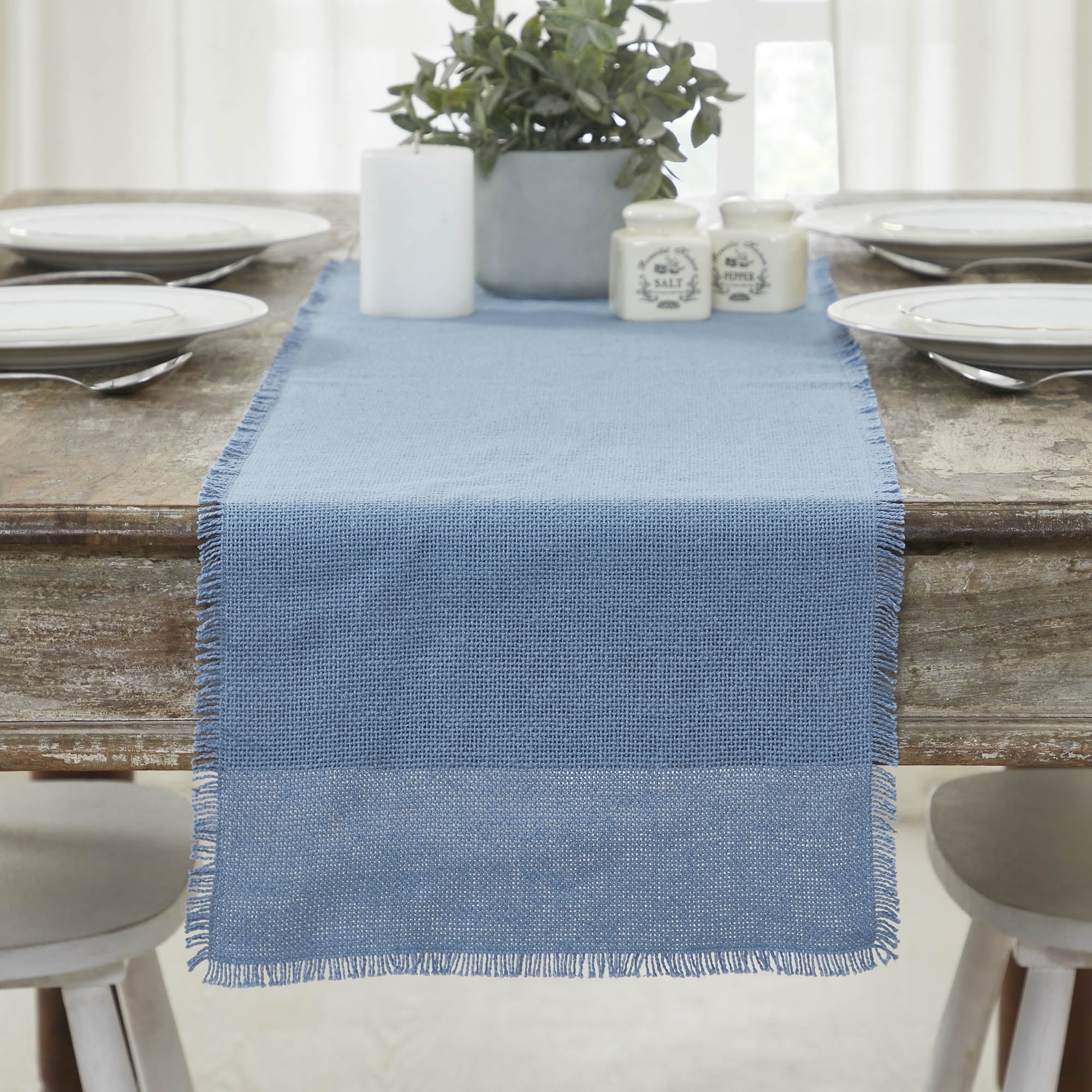 VHC Brands Burlap Blue Runner Fringed 12x48 - Walmart.com