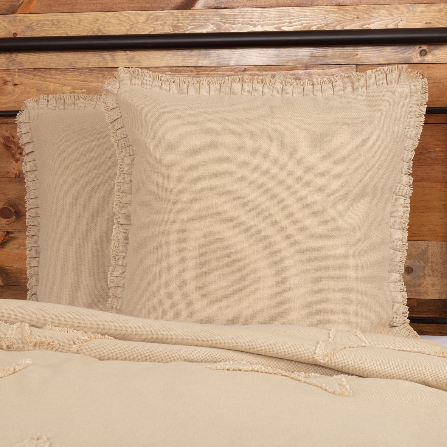 VHC Brands Burlap Tan Euro Sham, 26x26 Inch, Fringed Ruffle, 100% ...