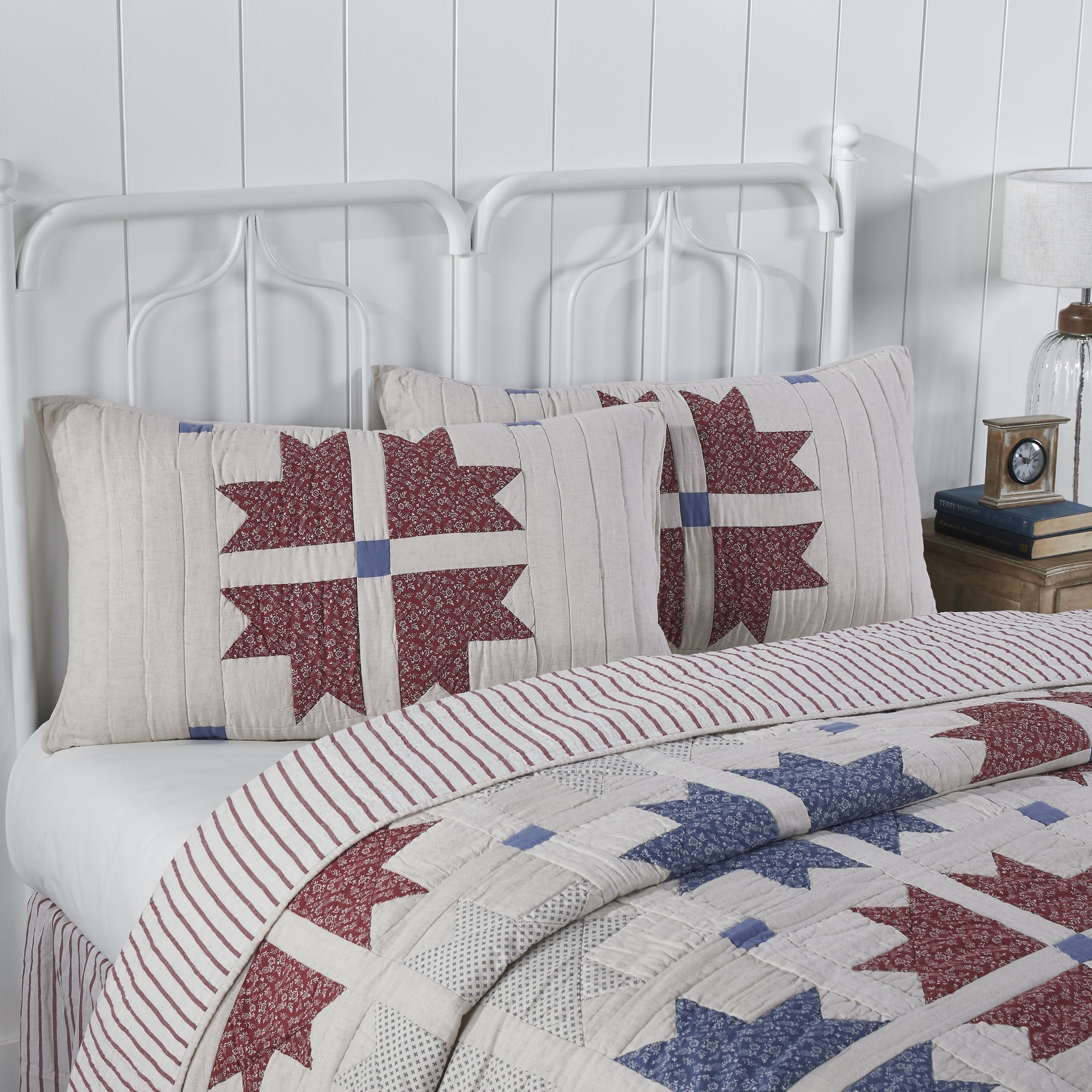 VHC Brands Celebration Farmhouse Quilted Bed Sham, King, Patchwork, Red ...