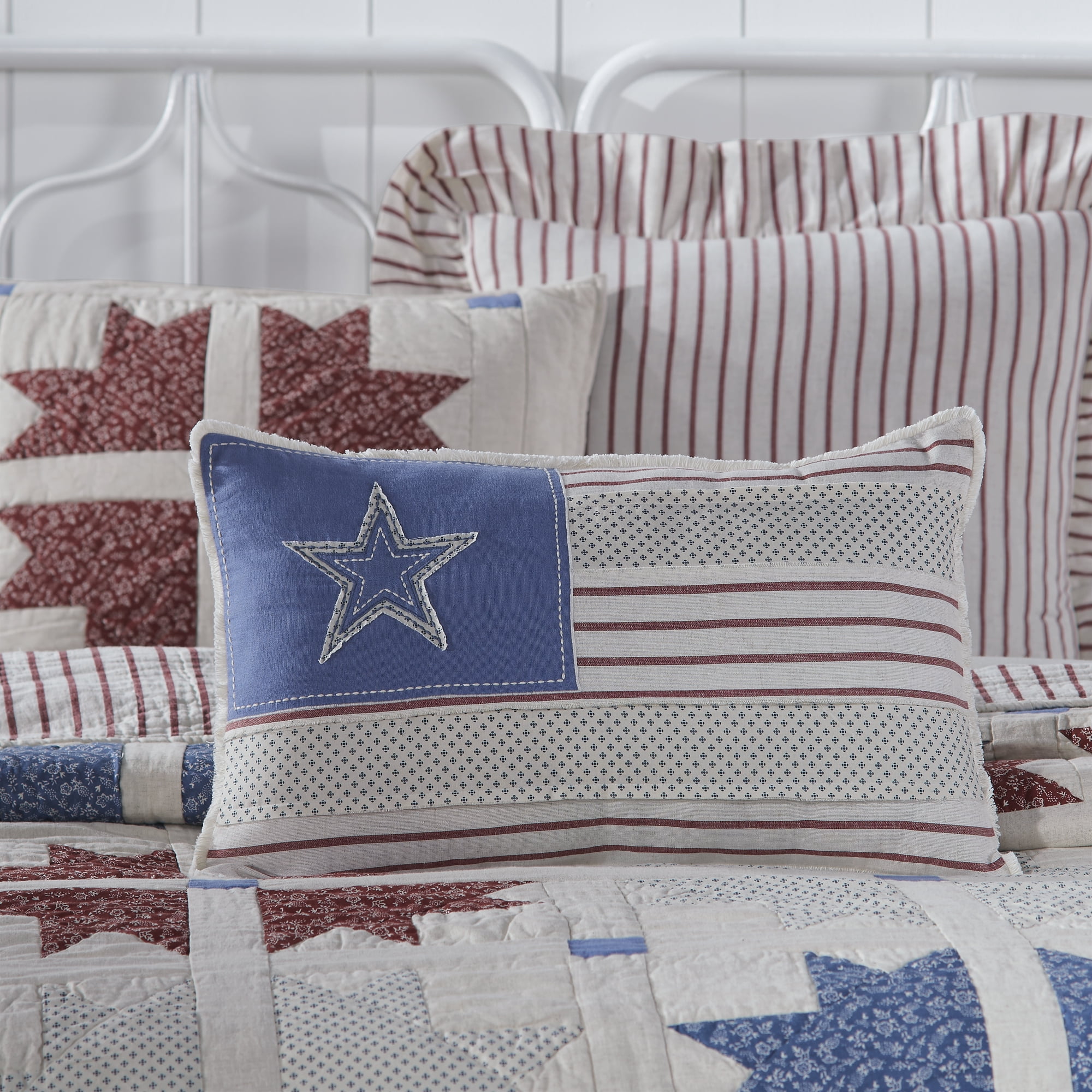 VHC Brands Celebration Farmhouse Throw Pillow, Patchwork Flag, Red ...