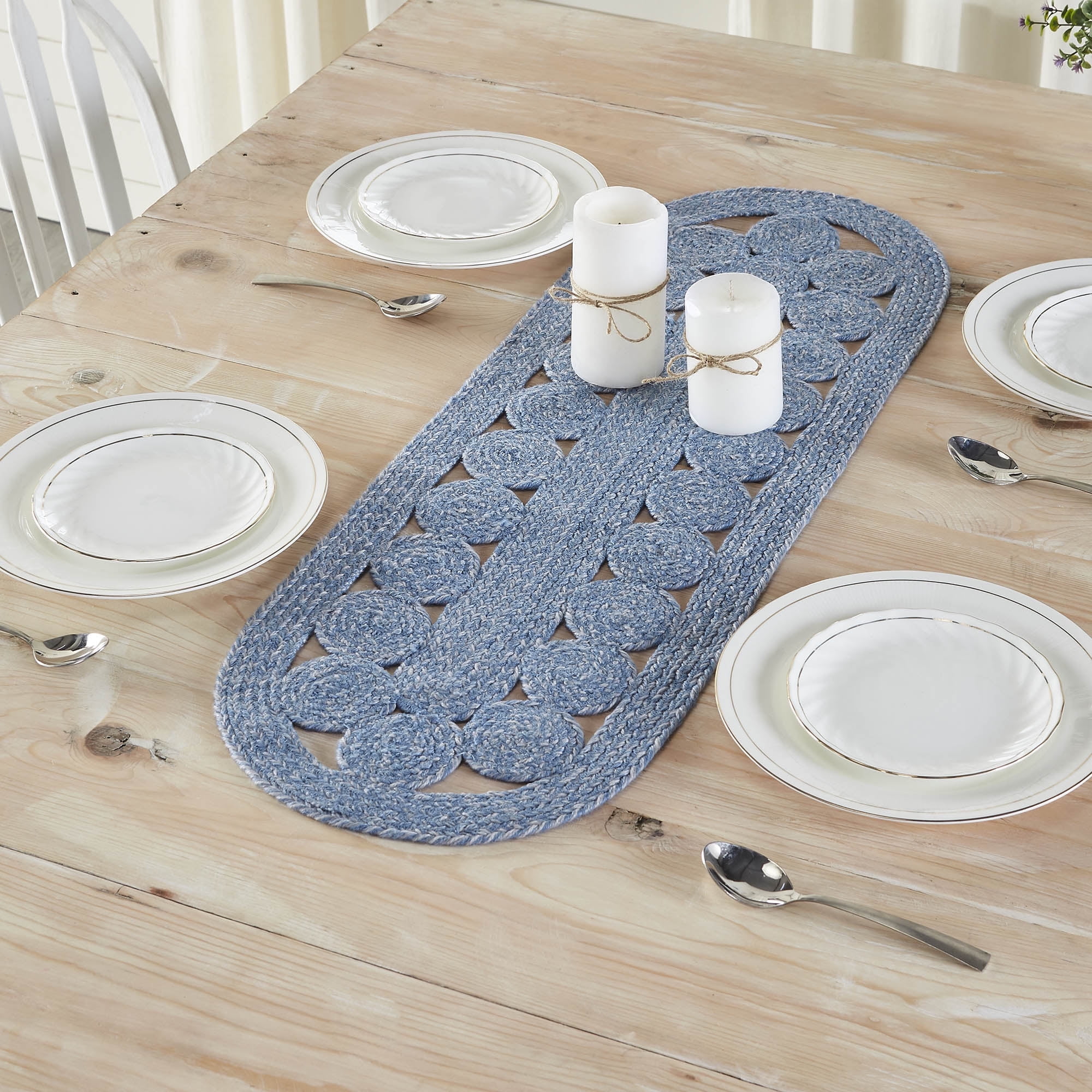 VHC Brands Celeste Farmhouse 12"x36" Table Runner Blue Recycled Plastic ...