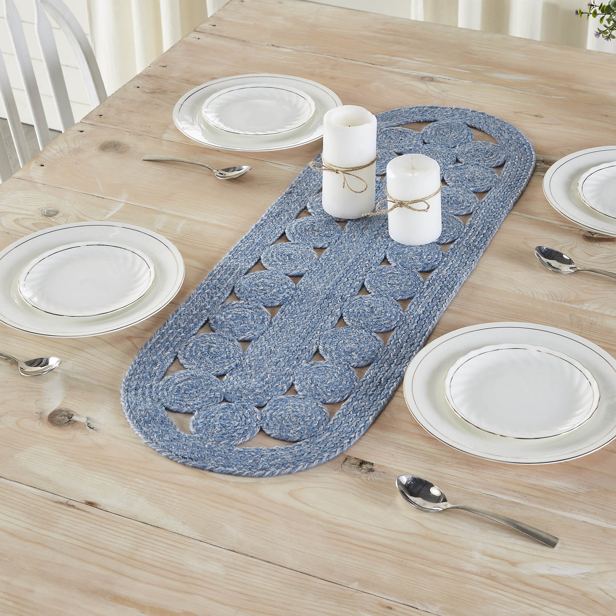 VHC Brands Celeste Farmhouse 12 x36 Table Runner Blue Recycled Plastic VHC Brands Celeste Farmhouse 12 x36 Table Runner Blue Recycled Plastic
