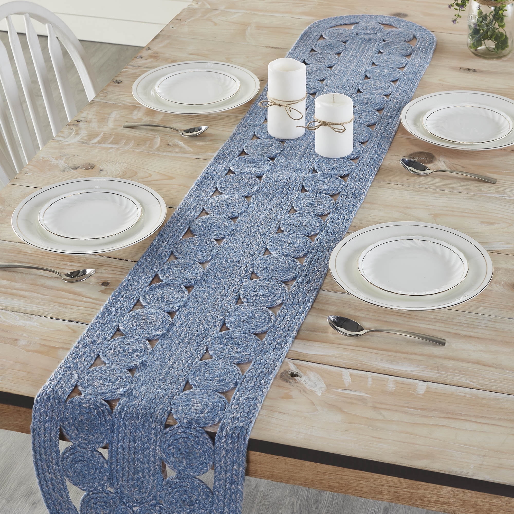 VHC Brands Celeste Farmhouse 12"x72" Table Runner Blue Recycled Plastic ...