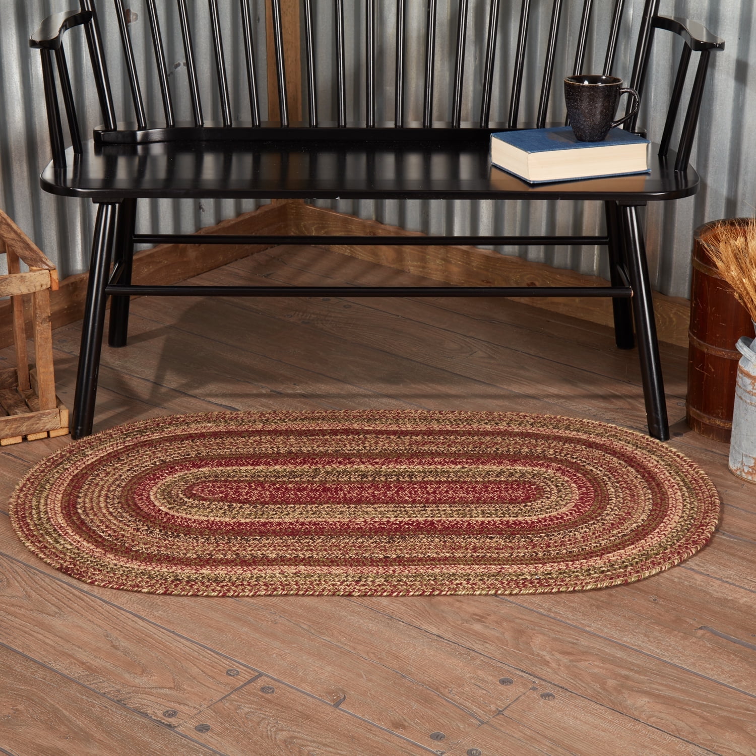 VHC Brands Cider Mill Jute Oval Primitive Area Rug, Detached Non-skid ...