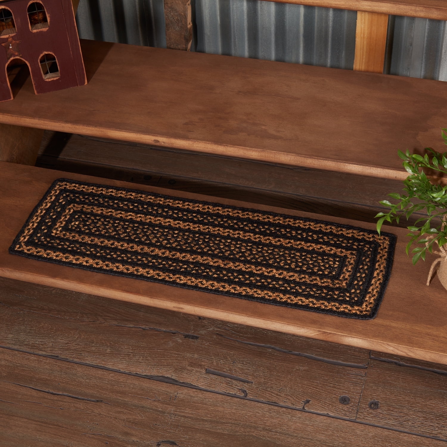 VHC Brands Farmhouse Primitive Jute Black Striped Stair Tread Rectangle ...