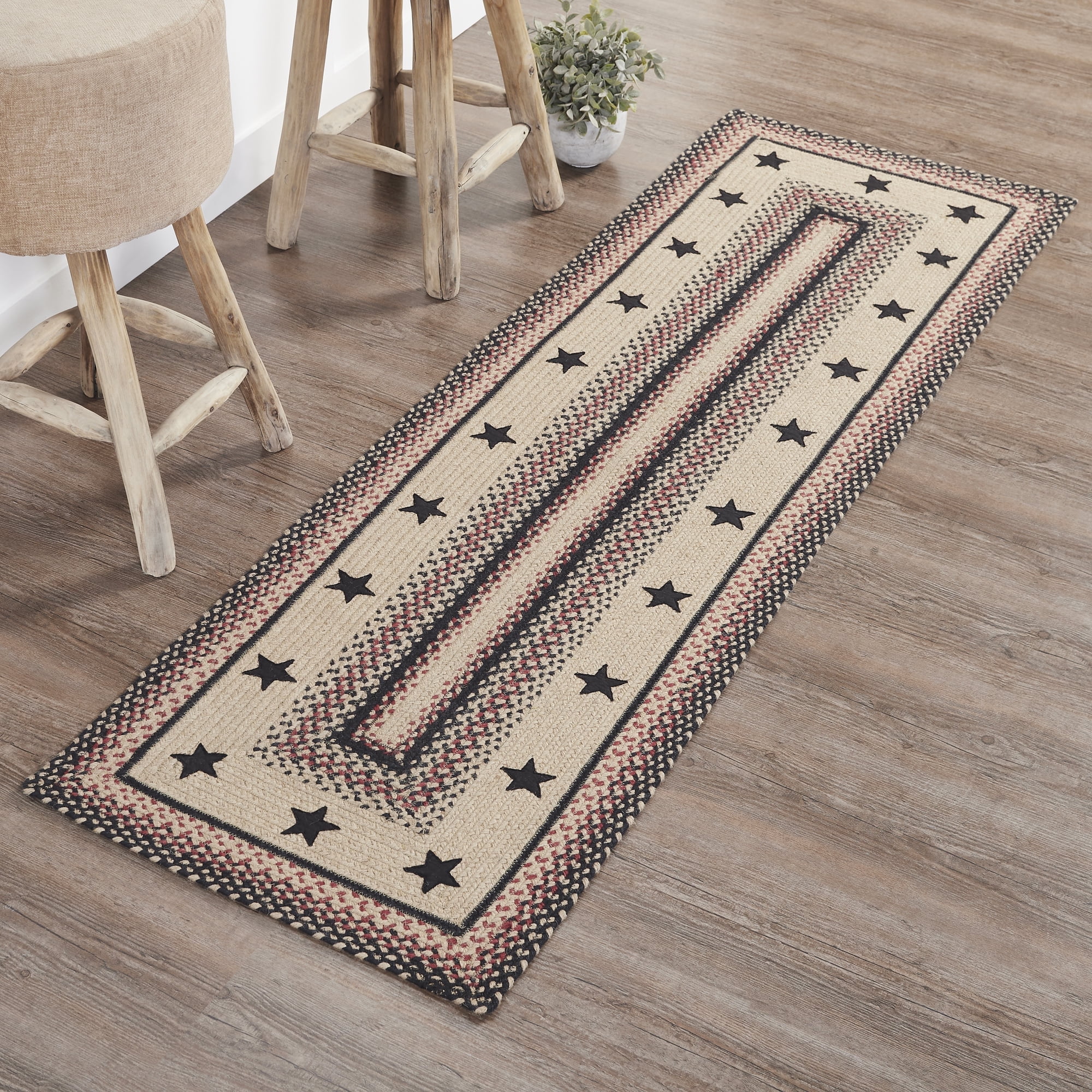 VHC Brands Colonial Star, Braided Jute Runner Rug, Non-Skid Pad ...