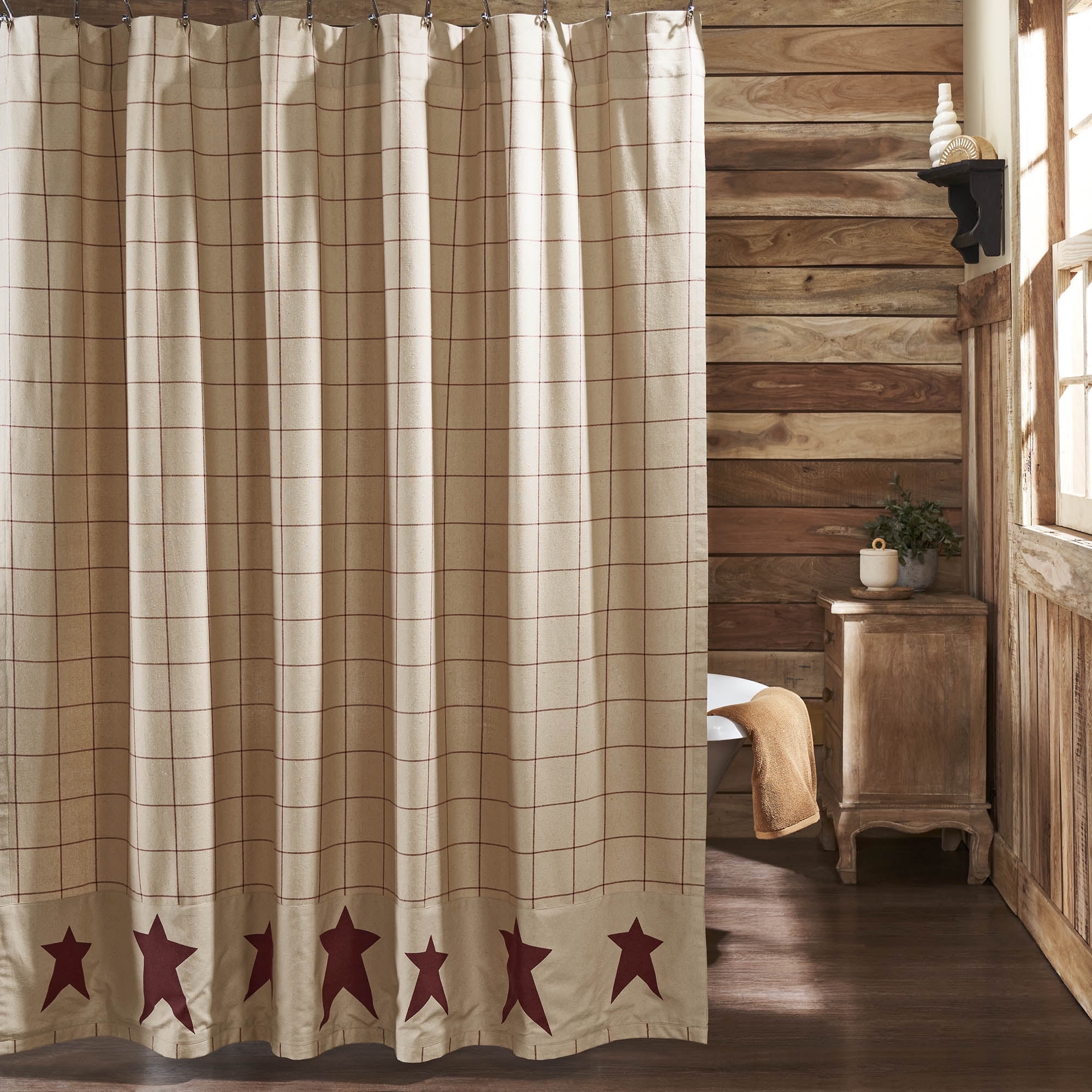 VHC Brands Connell Primitive Shower Curtain Red Bath Decor - Walmart.com