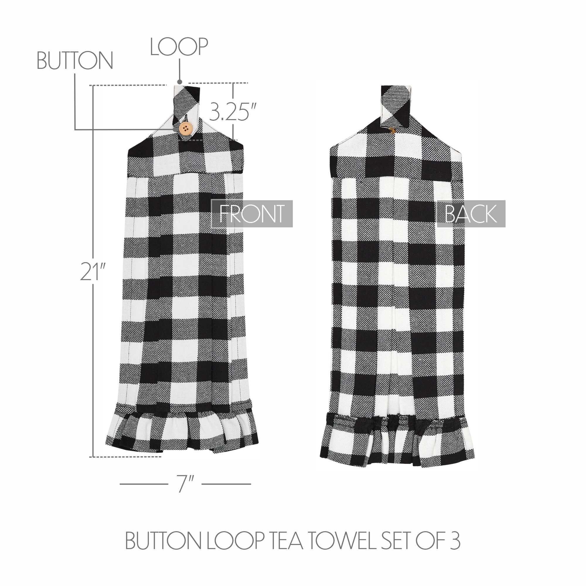 VHC Brands Cotton Annie Buffalo Check Black Button Loop Kitchen Towel ...