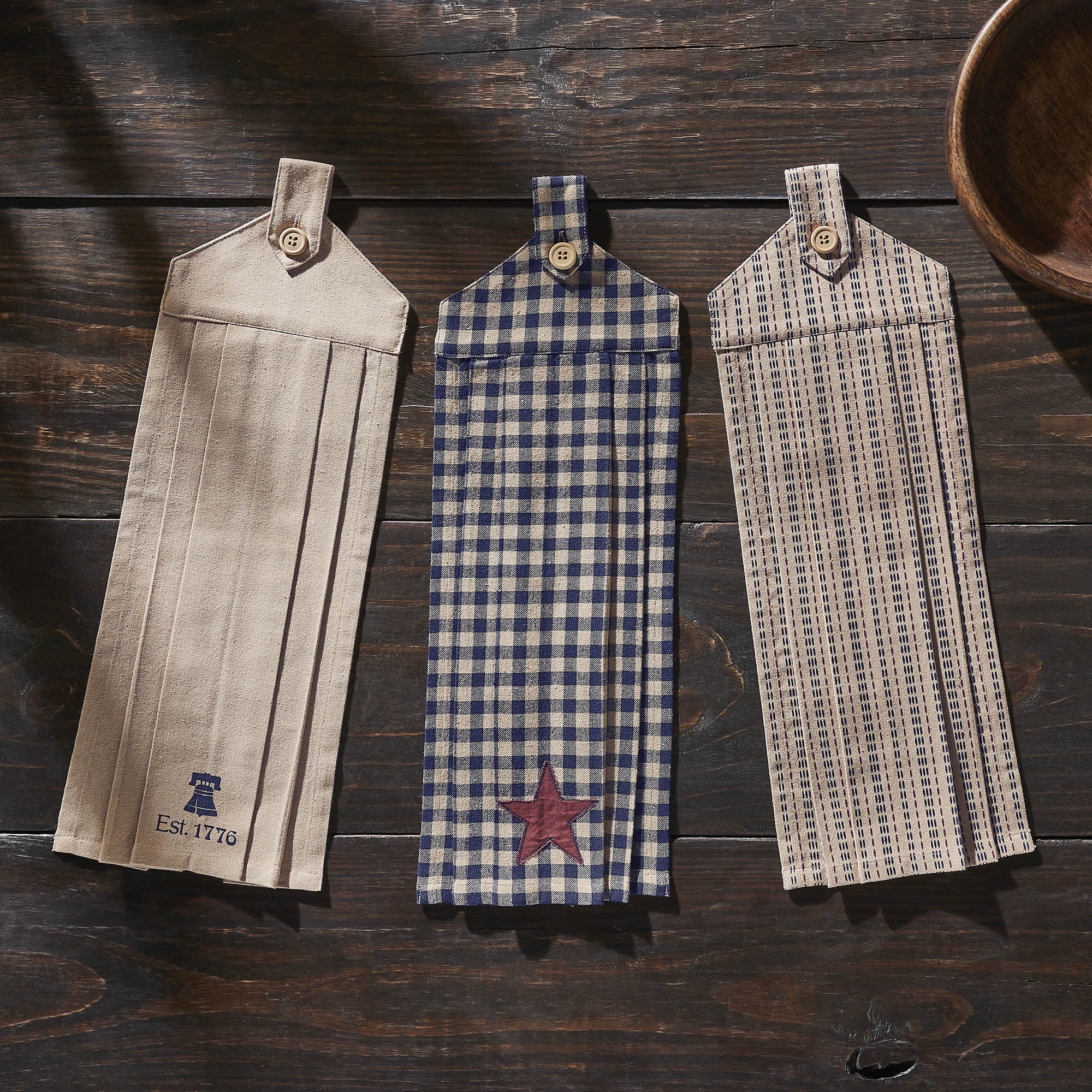 VHC Brands Cotton My Country Button Loop Kitchen Towel Set of 3, Hanging Kitchen Towel ...